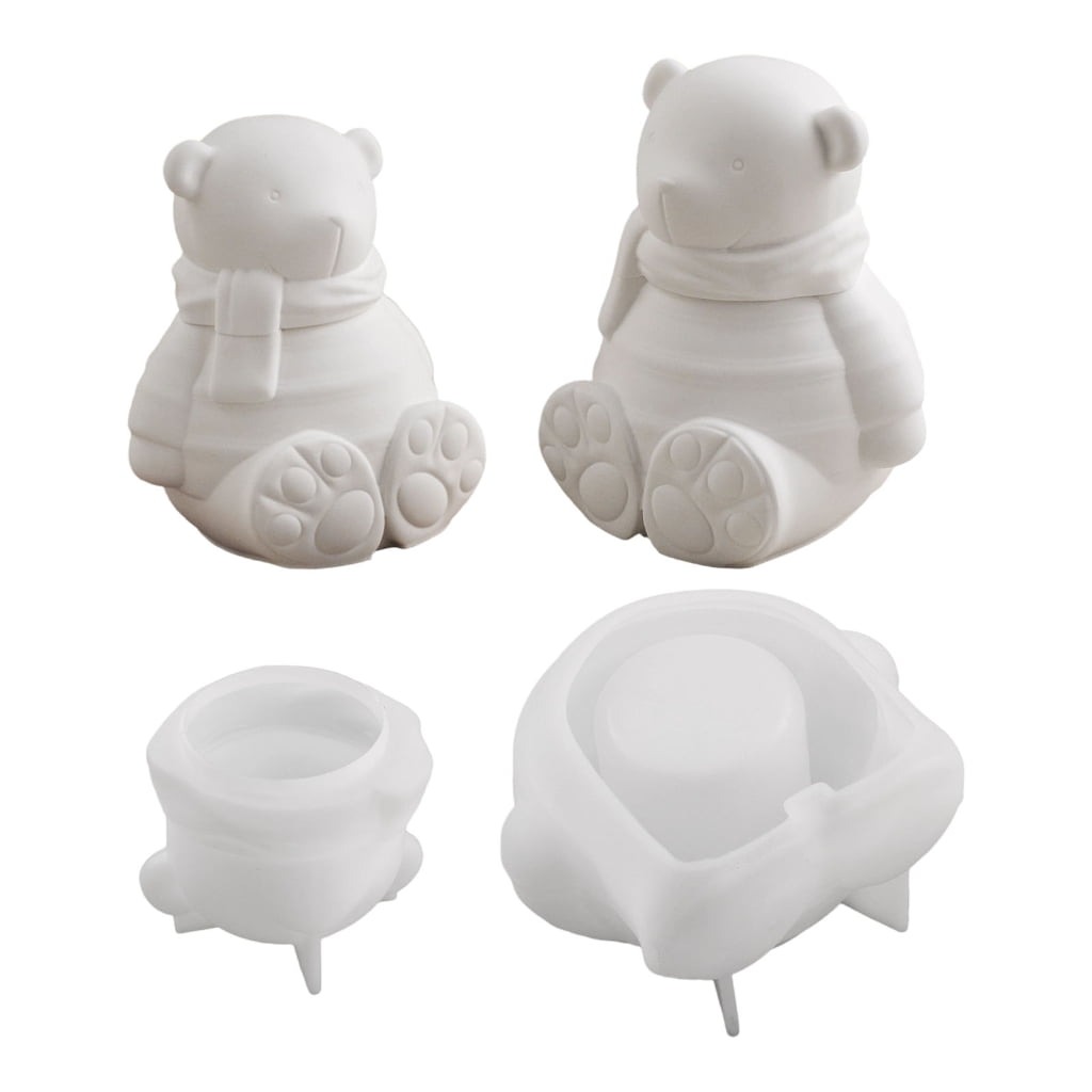 Bear Statue Resin Jar Candle Cup Silicone Mould with Lid for Making ...