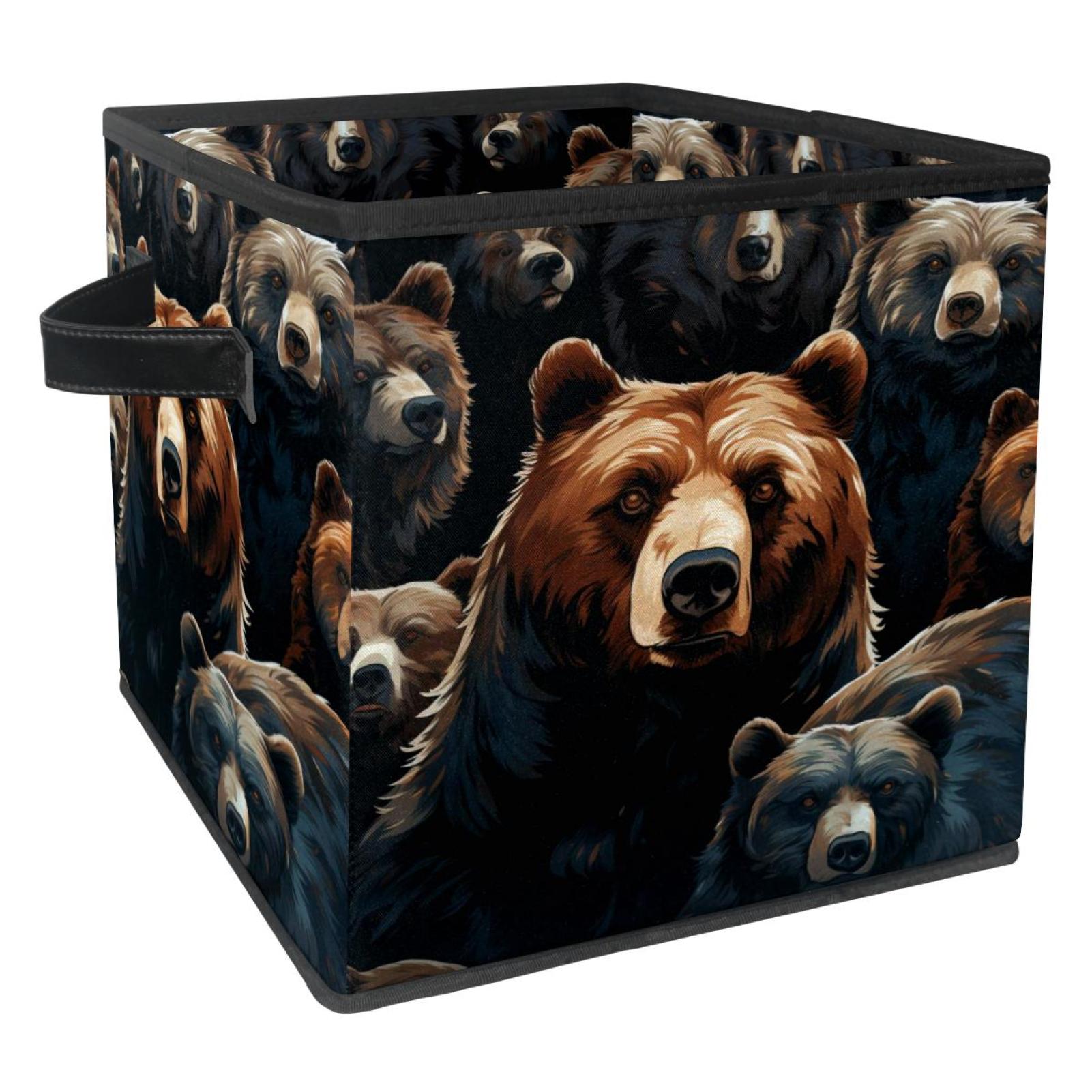 Bear Storage Containers Foldable Basket with Handle, 10.8"x10.5"x10.6 ...