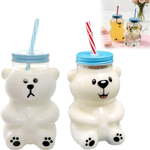 Bear Straw Cup,Cute Bear Glass Cup With Straw,New Bears Glass Cup with ...