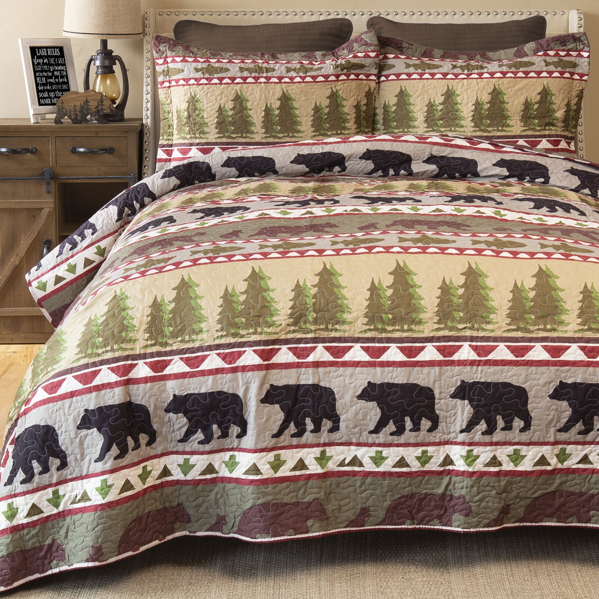 Bear Stripe Rustic Cabin 3-Piece Quilt Set, Queen - Walmart.com