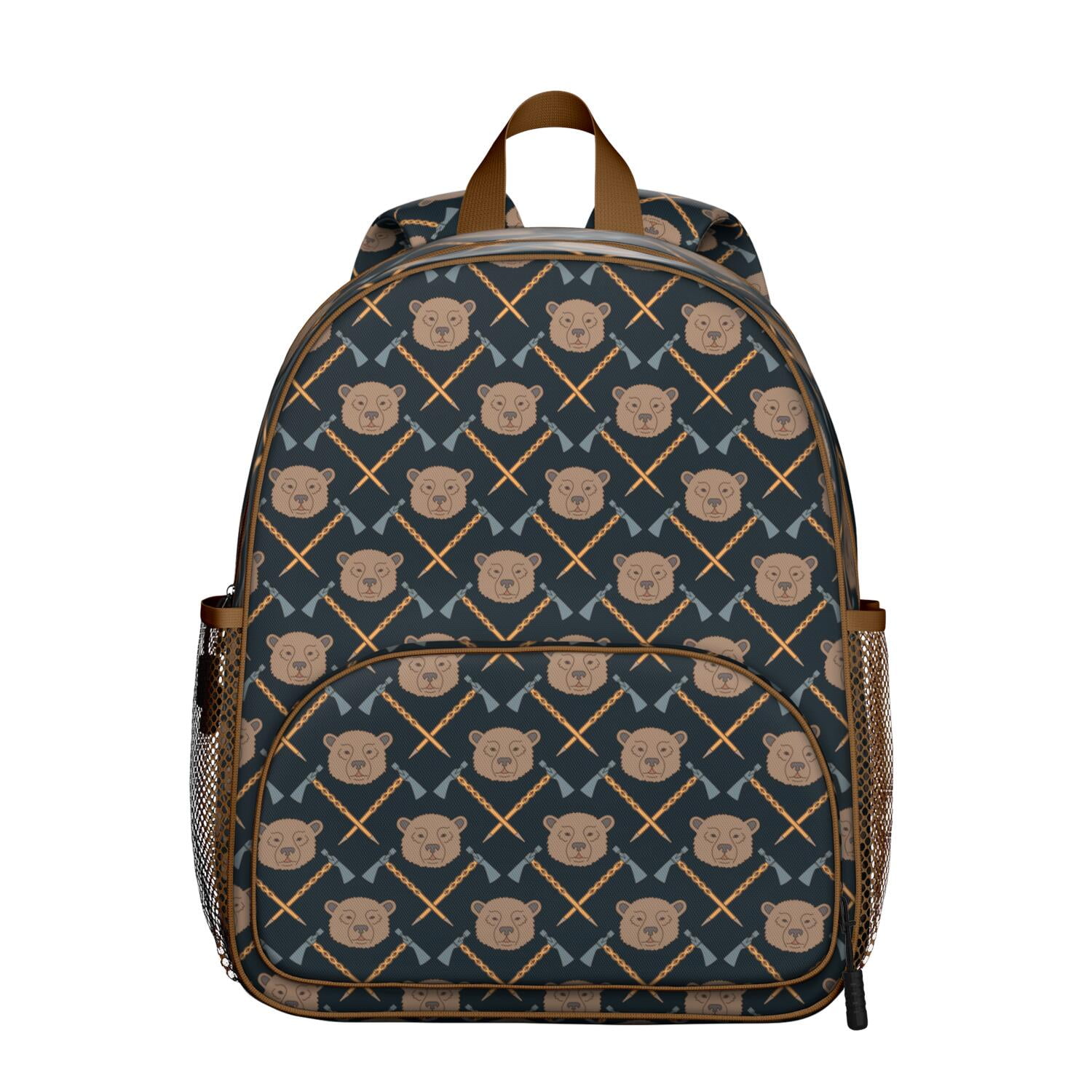 Bear Student Backpack – Cute Brown Bear Cartoon Print With Polar Forest ...