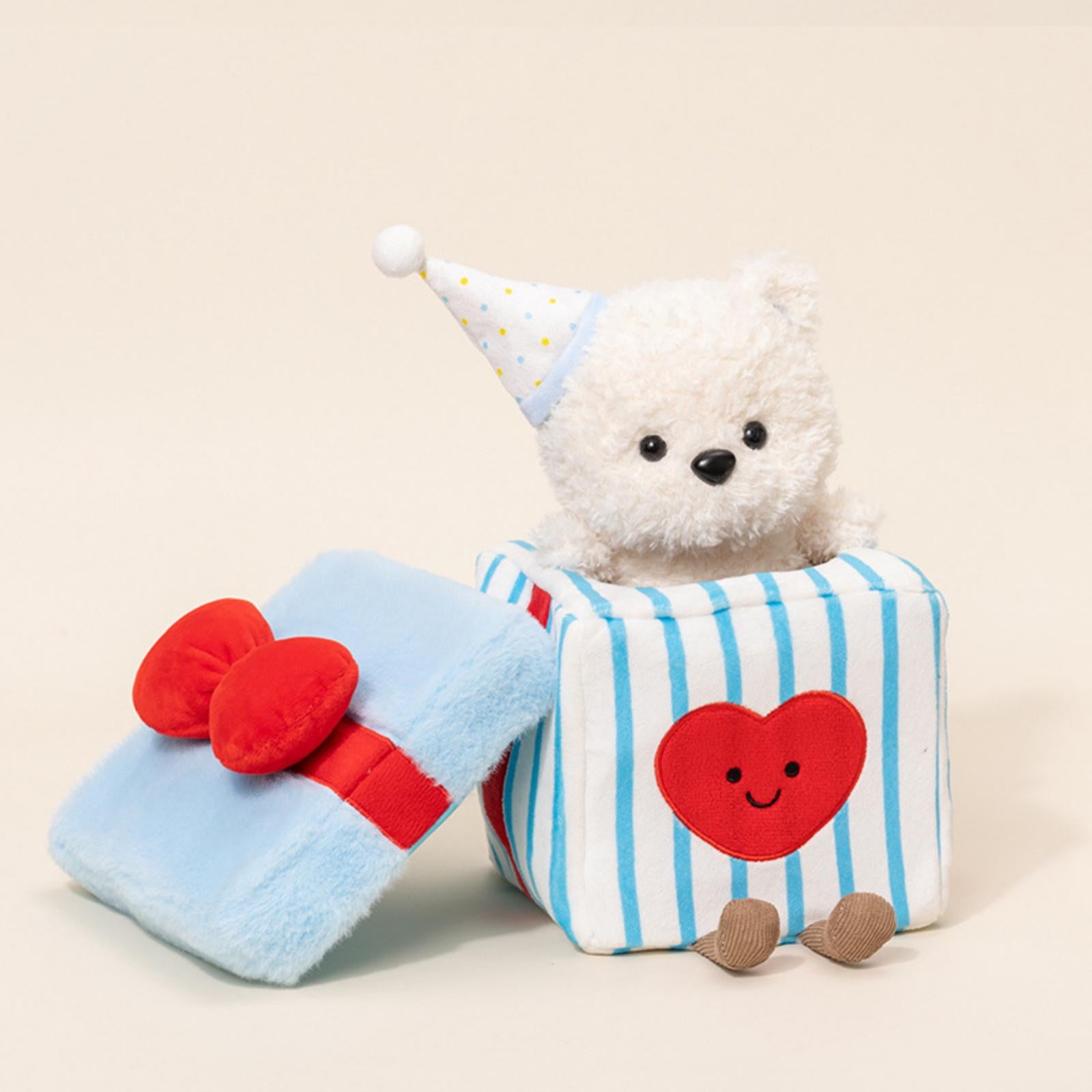 Bear Stuffed Animal 6.7" Gift Box With Plush Bear Hidden In And Box Lid ...