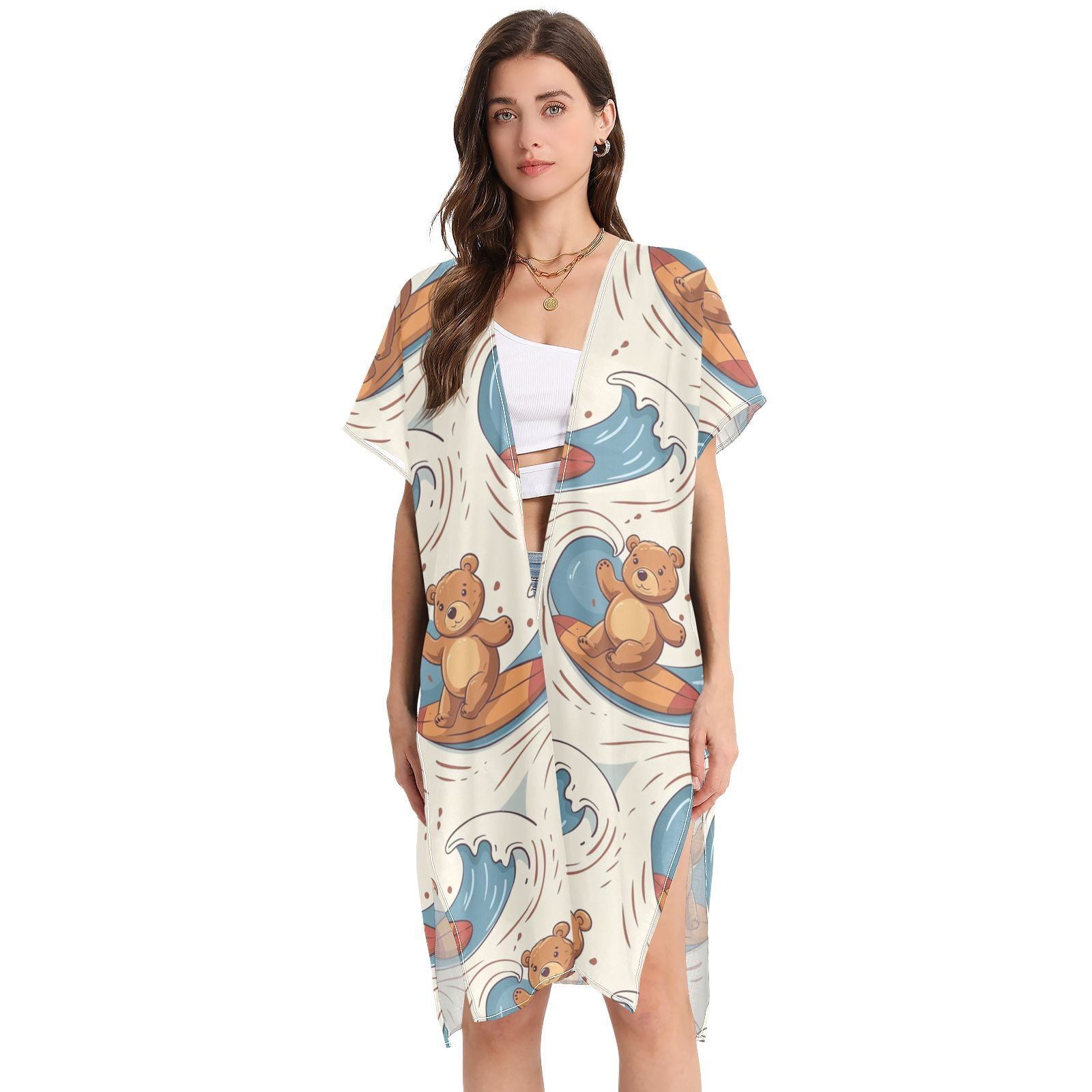 Bear Surf Women Swimsuit Cover up V Neck Beach Dress Short Sleeve ...