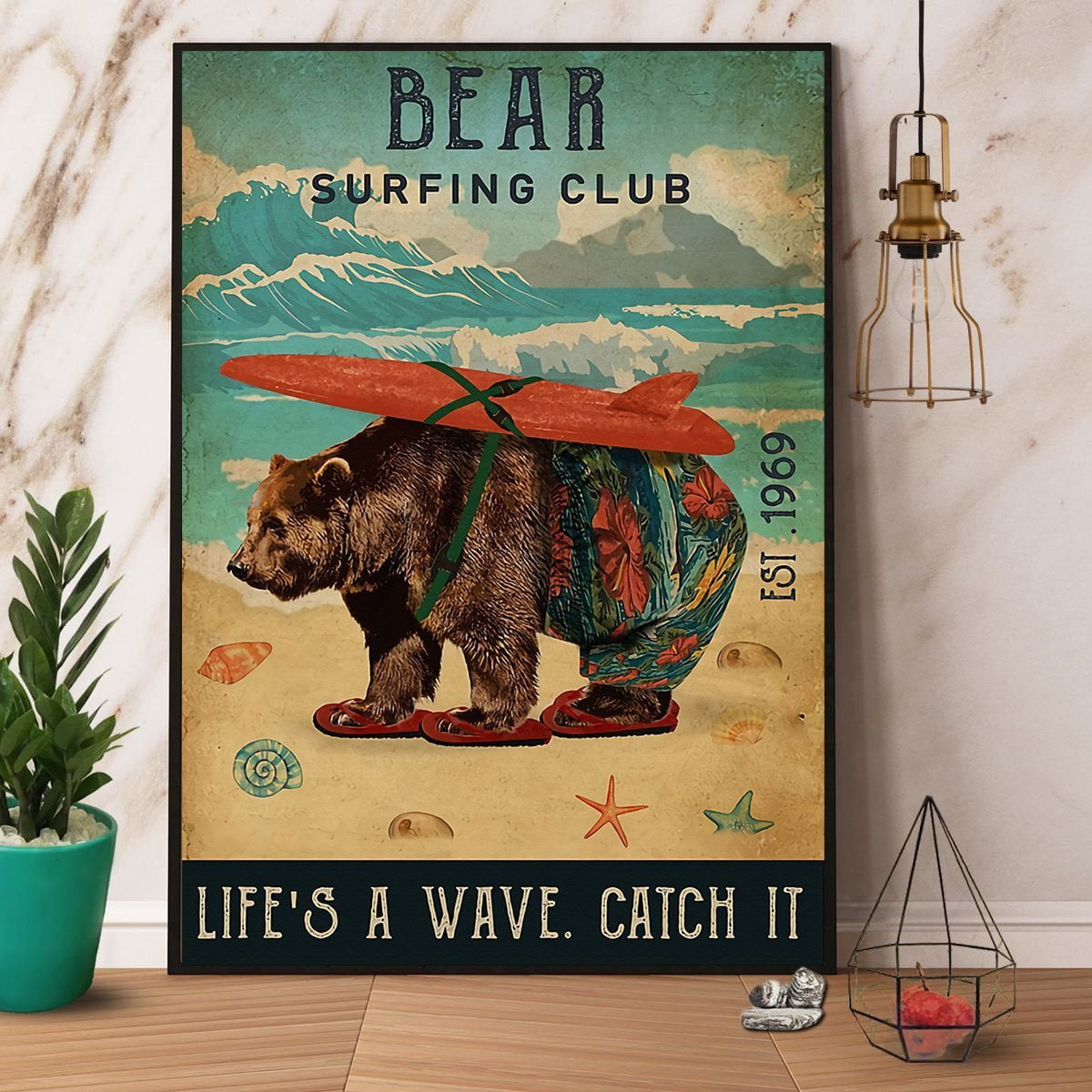Bear Surfing Club Life'S A Wave Catch It Satin Poster Wall Art Decor 16 ...
