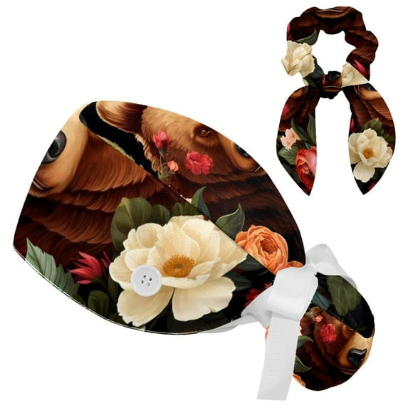 Bear Surgical Cap with Bow Hair Matching Scrunchy/ Bow Hair Matching ...