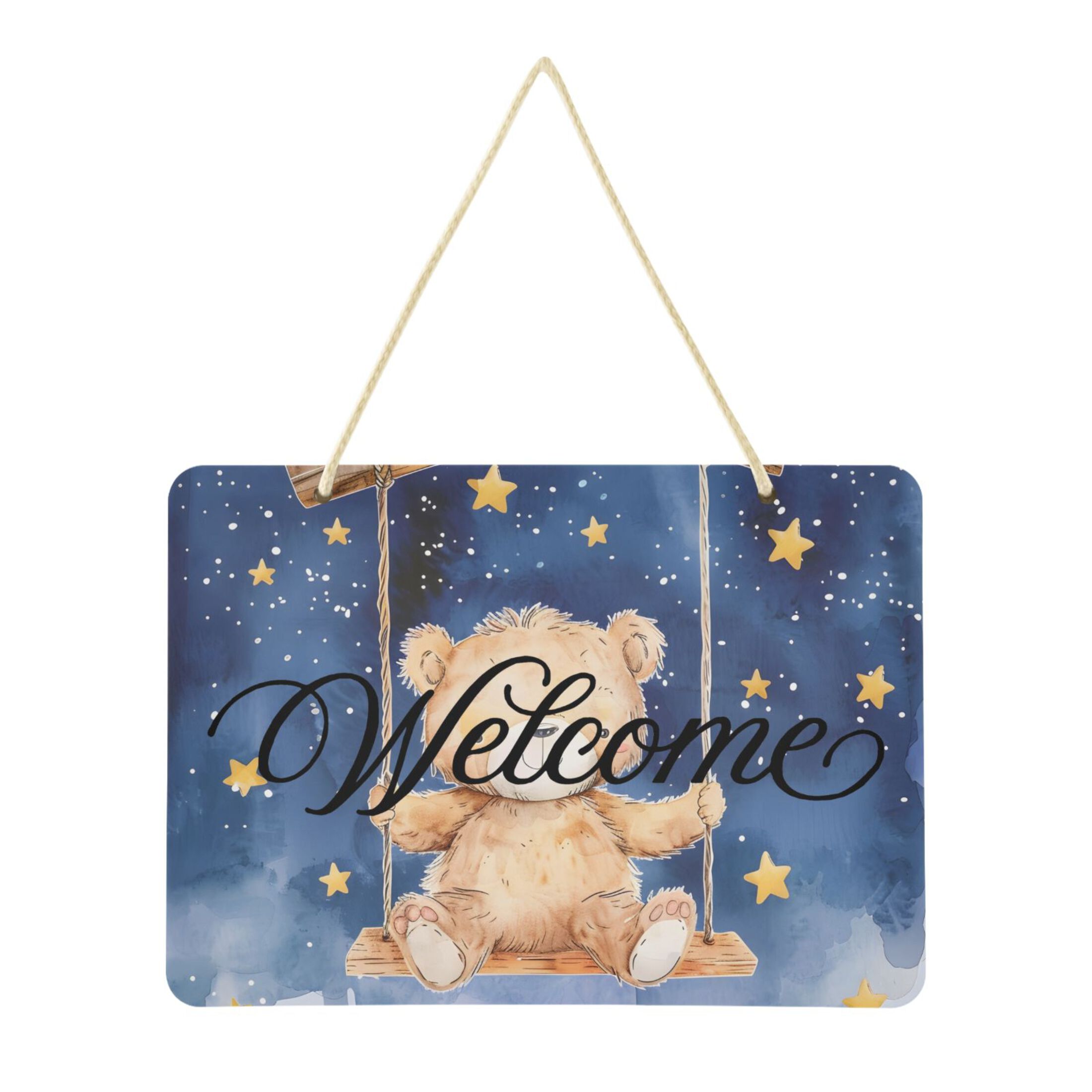 Bear Swing with Star Welcome Sign Front Door PVC 14x10 inch Hanger ...