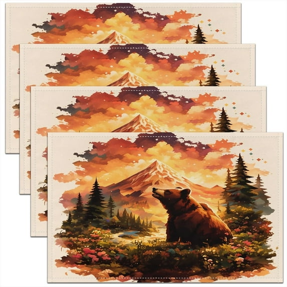 Bear Table Place Mats 18"x12" Fall Placemats Set of 4 Mountain Placemat ...
