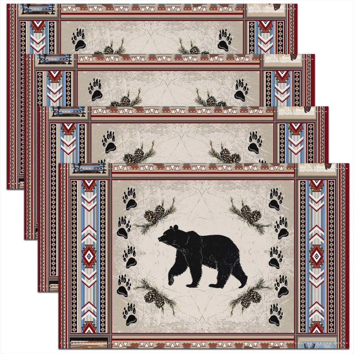 Bear Table Place Mats Wild Animal Placemats Bohemian Rustic Cabin ...