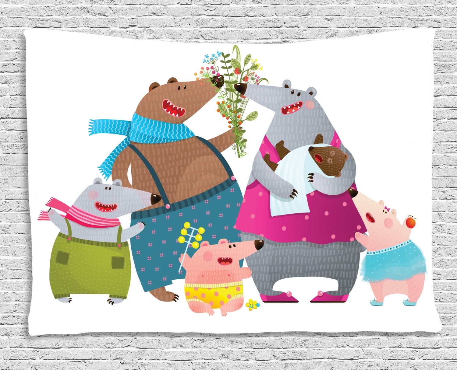 Bear Tapestry, Family Theme with Wild Bear Parents Mom and Dad Kids ...
