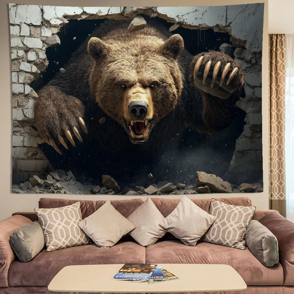 Bear Tapestry with 3D Visual – Fantasy Animal Wall Hanging for Bedroom ...