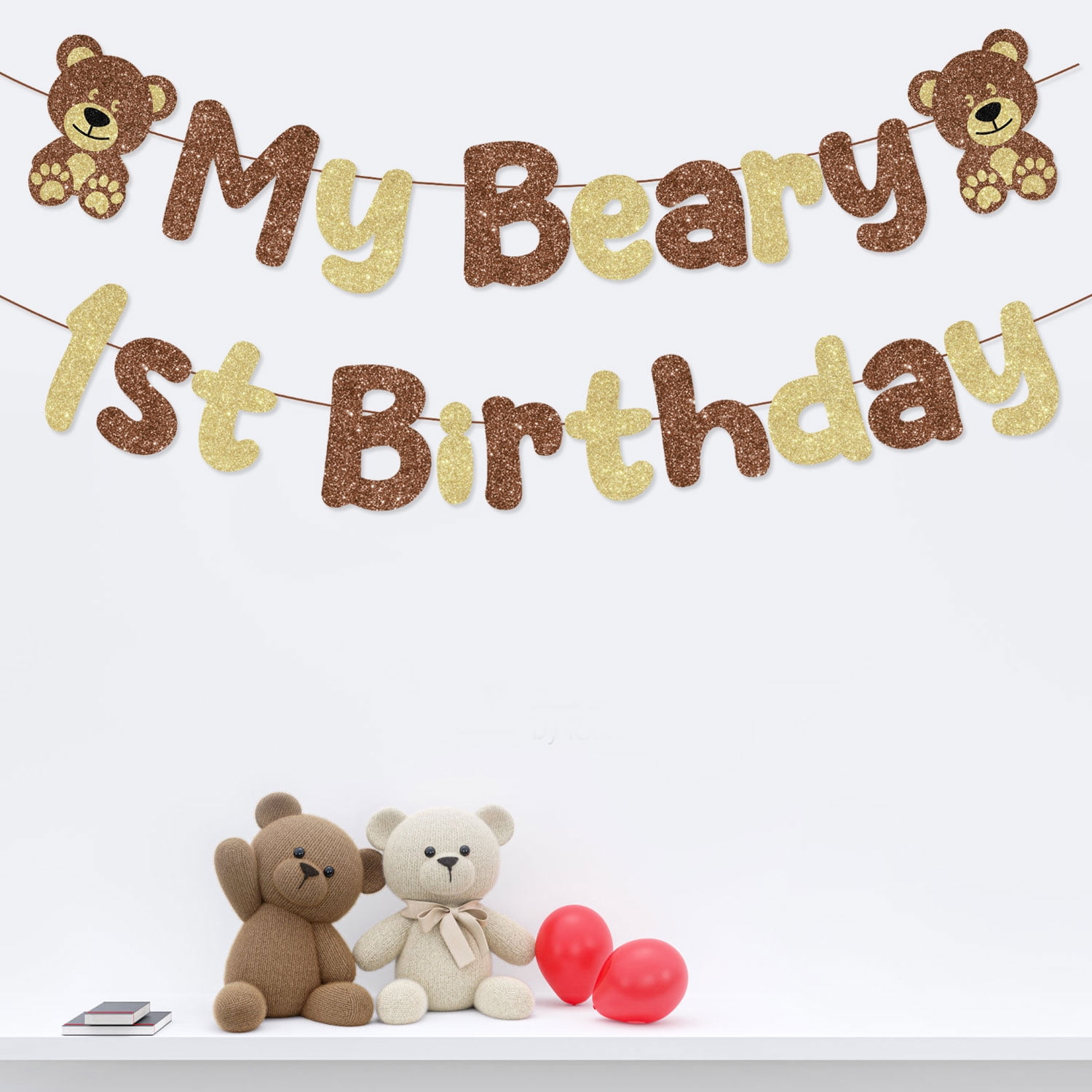 Bear Theme 1st Birthday Decorations, Brown Gold My Beary 1st Birthday ...