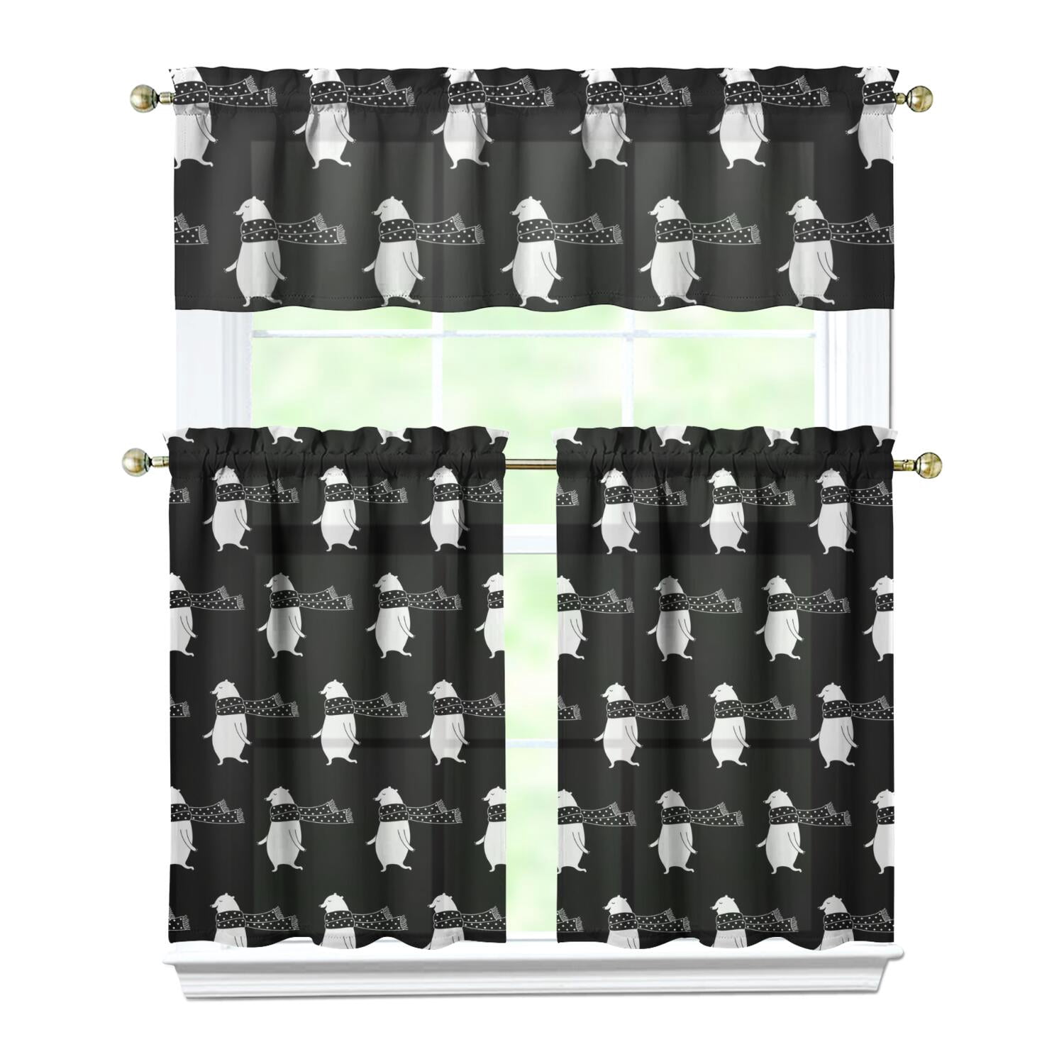 Bear Themed 3-Piece Kitchen Curtains - Cute Polar Bear Aesthetic Print ...