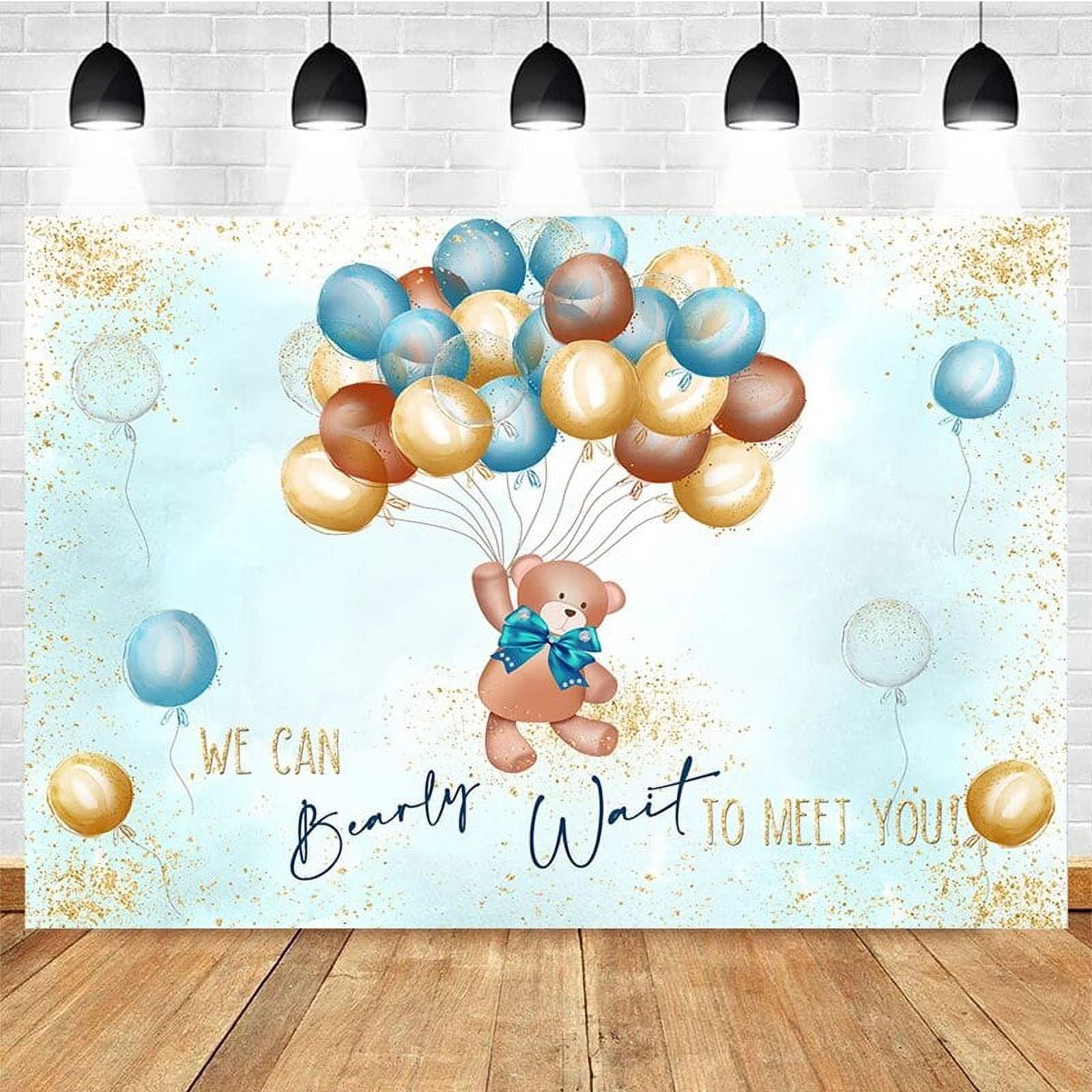 Bear Themed Boy or Girl Party Backdrop Flowers Green Leaves Baby Shower ...