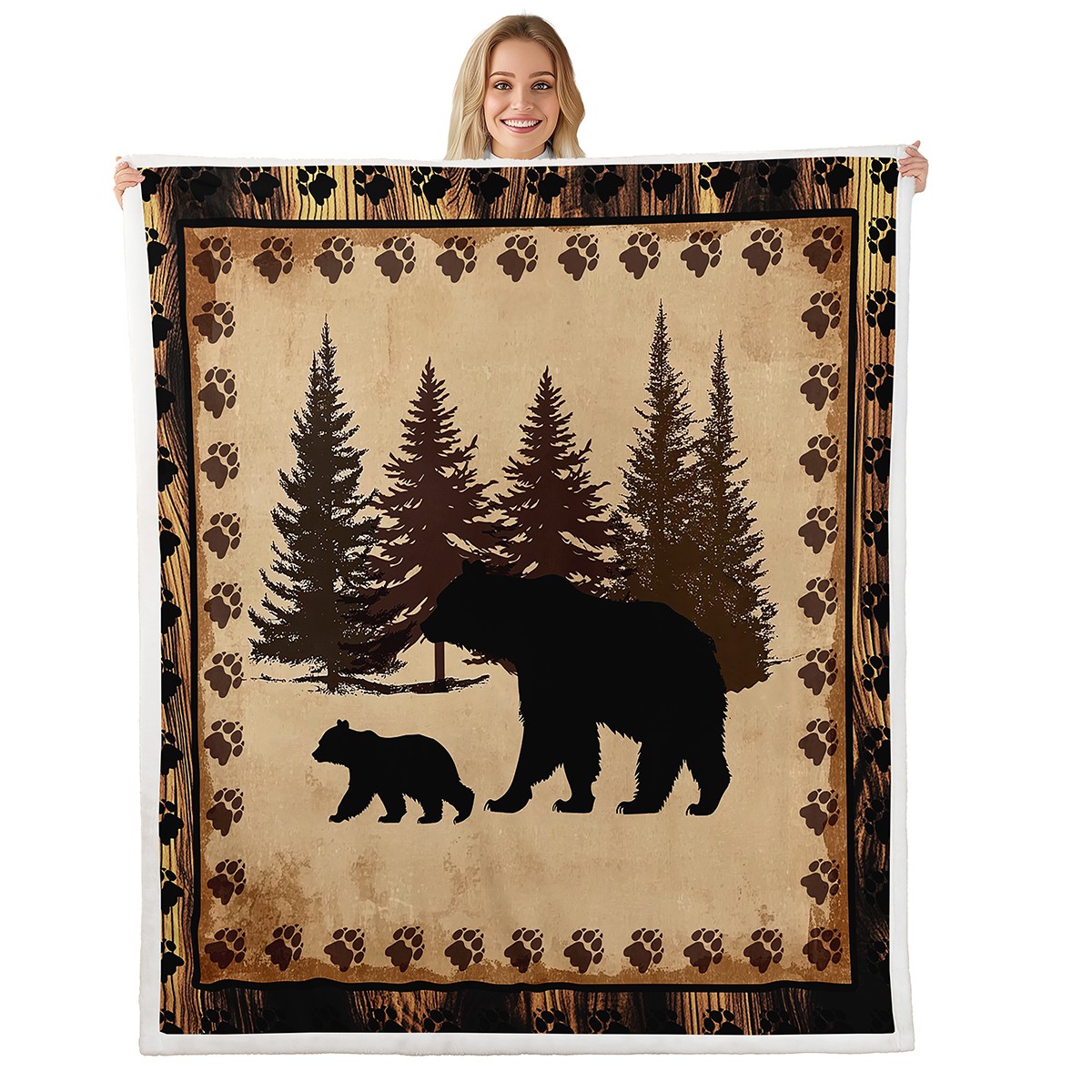 Bear Throw Blanket Bear Hunting Theme Blanket Rustic Bear Paw Print ...
