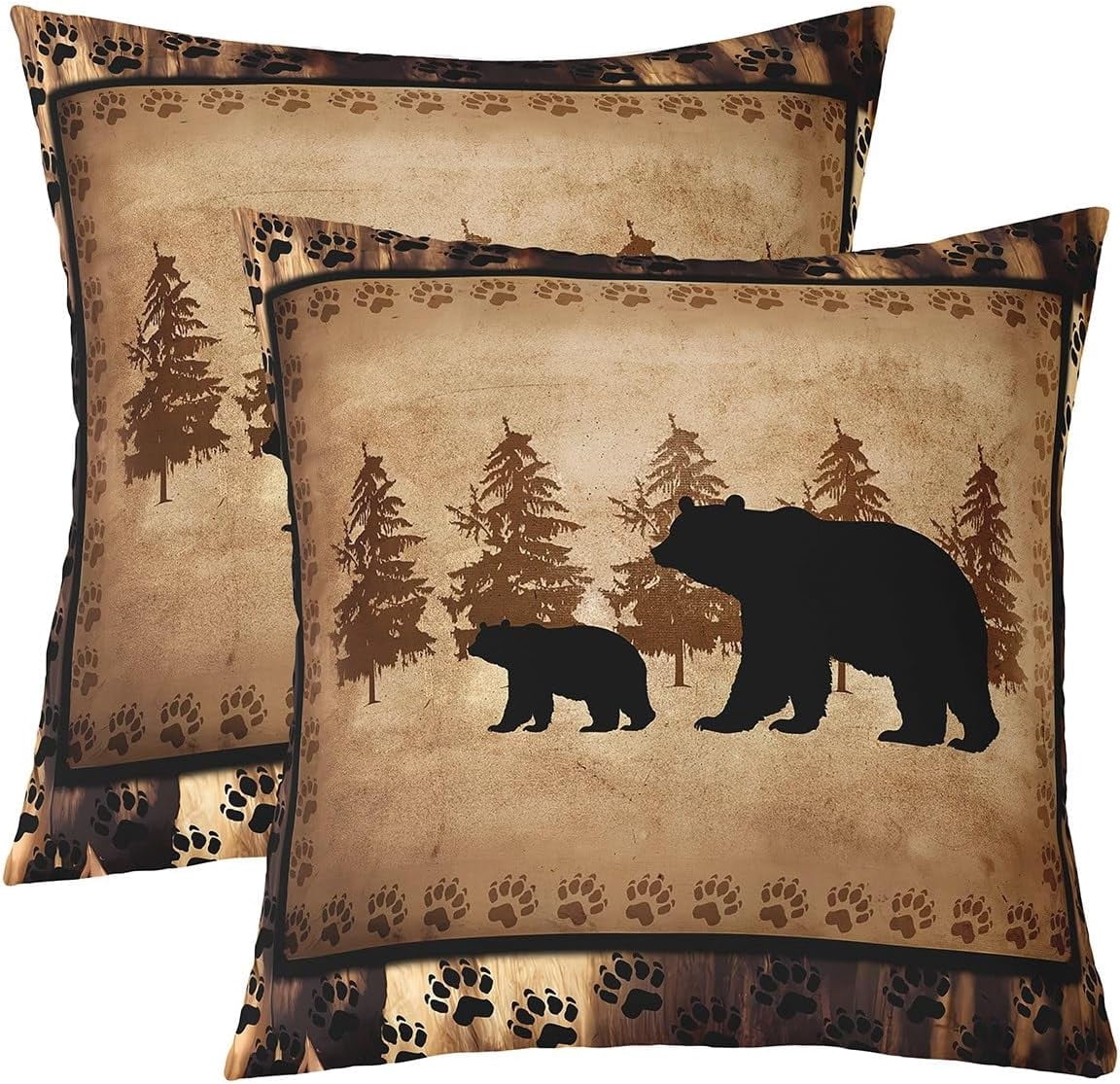 Bear Throw Pillow Covers 20"x20" Set of 2 Soft Wild Animal Cushion ...
