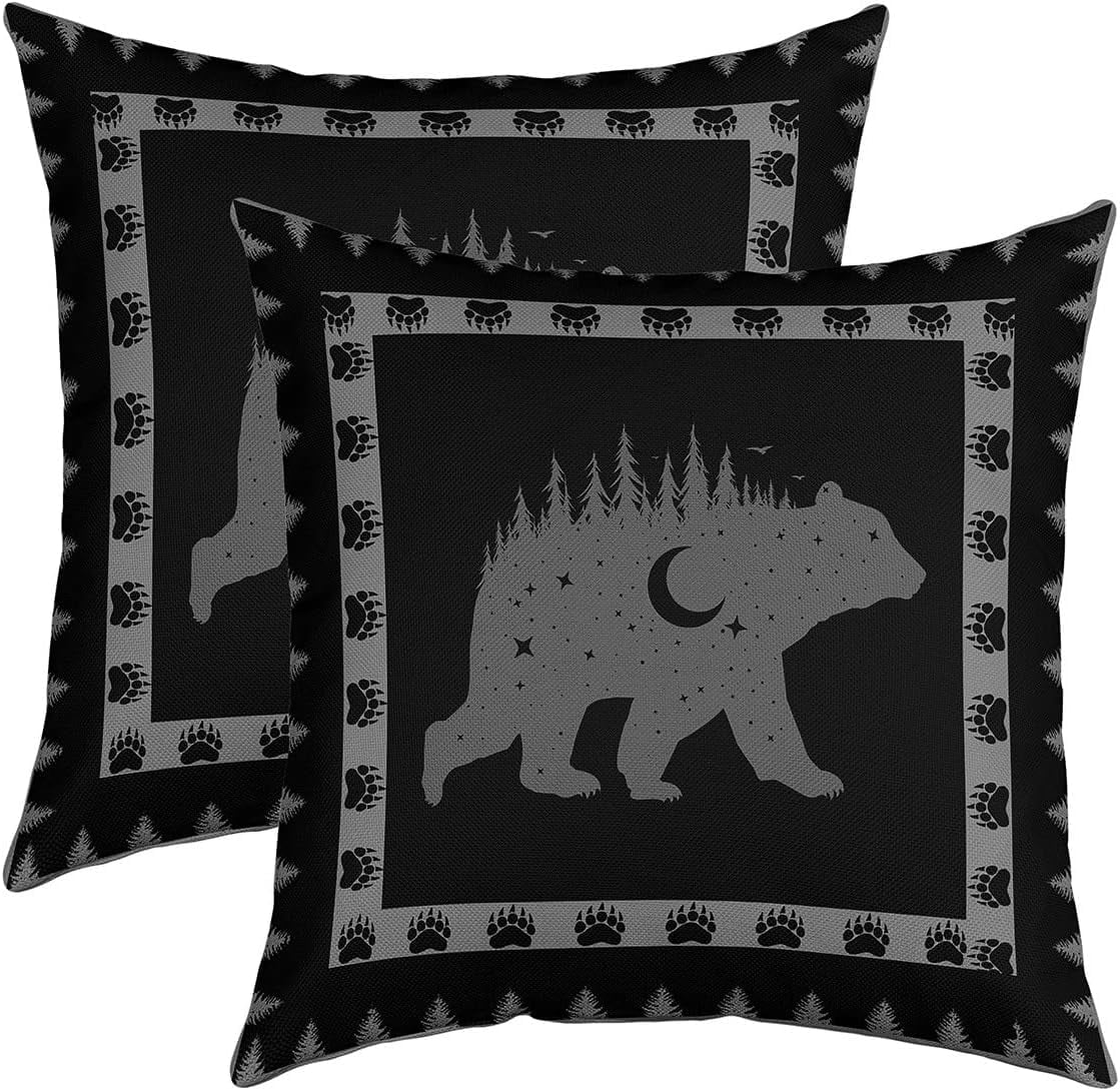 Bear Throw Pillow Covers for Couch Sofa Bed, Set of 2 Exotic Boho Wild ...