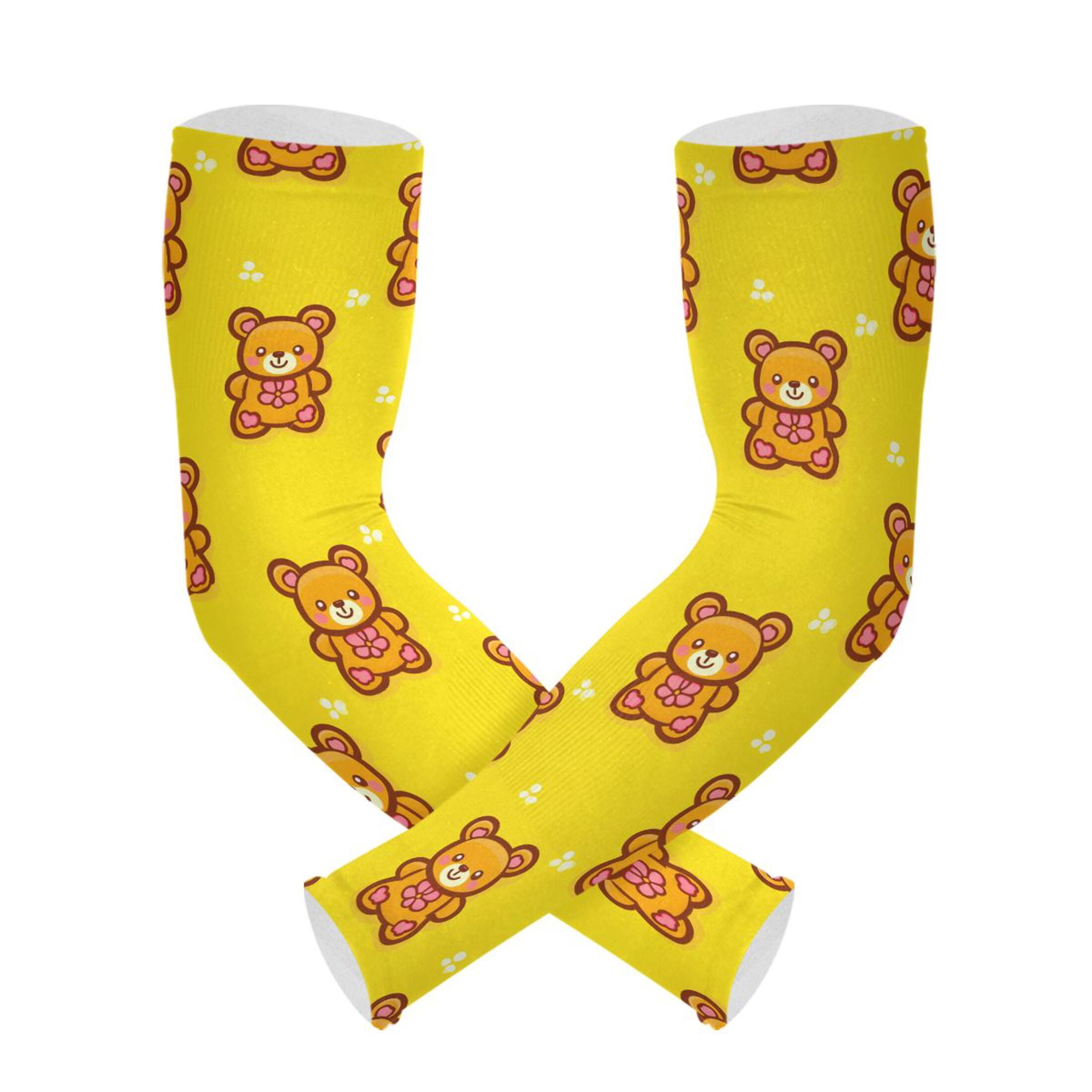 Bear Tile Yellow Pattern UV Protection Cooling Arm Sleeves, Compression ...