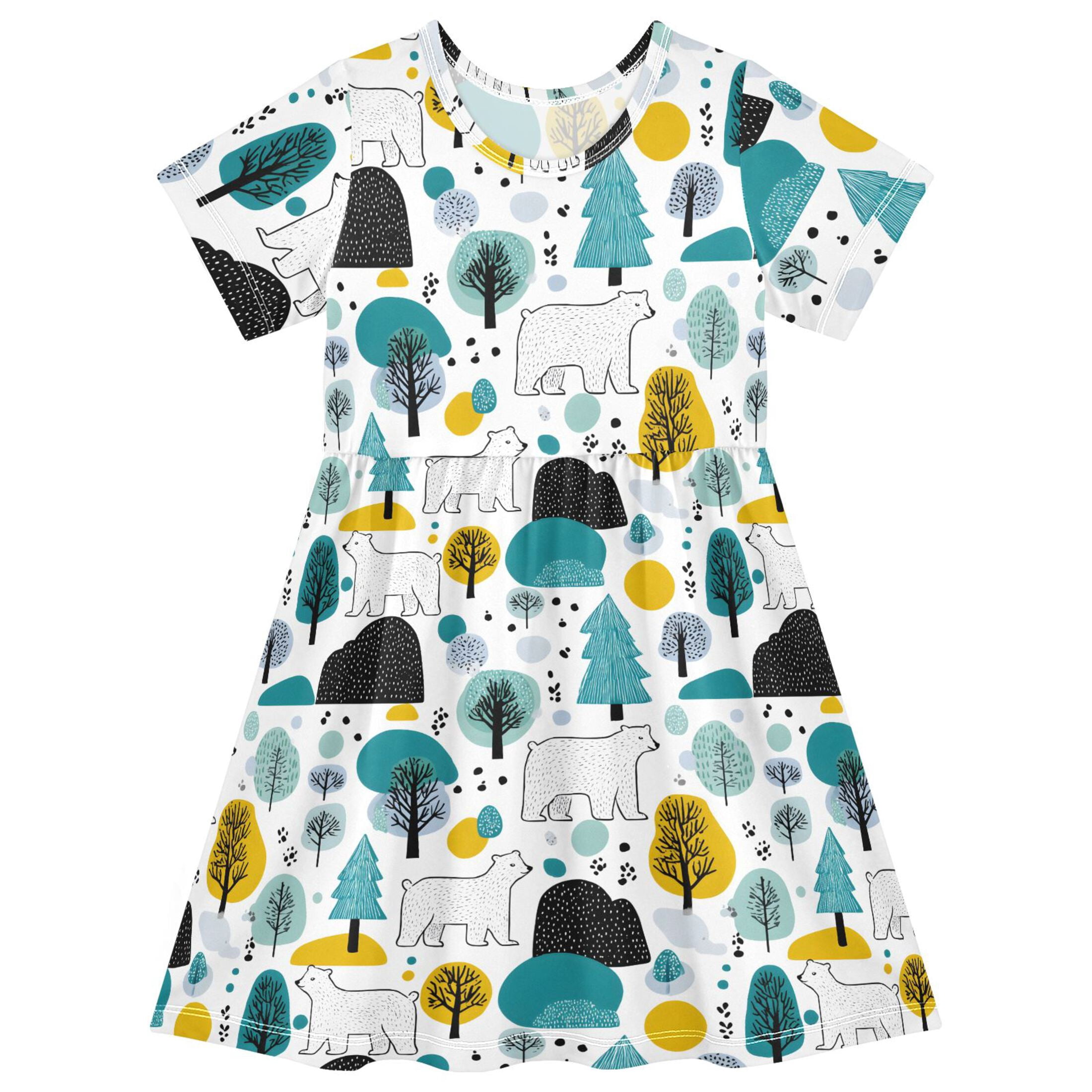 Bear Tree Short Sleeve Dress A-Line Cute Midi Casual Sundress 2-8 Years ...