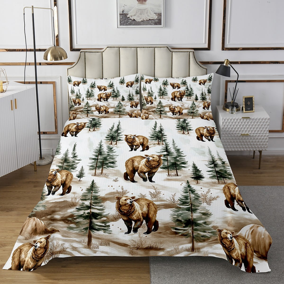 Bear Twin Bedding Set,Cartoon Woodland Animal Print Bedspread Set ...