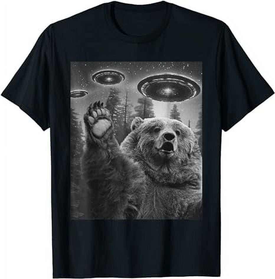 Bear UFO | Funny Meme Retro Alien Bear UFO Selfie Invasion T-Shirt ...