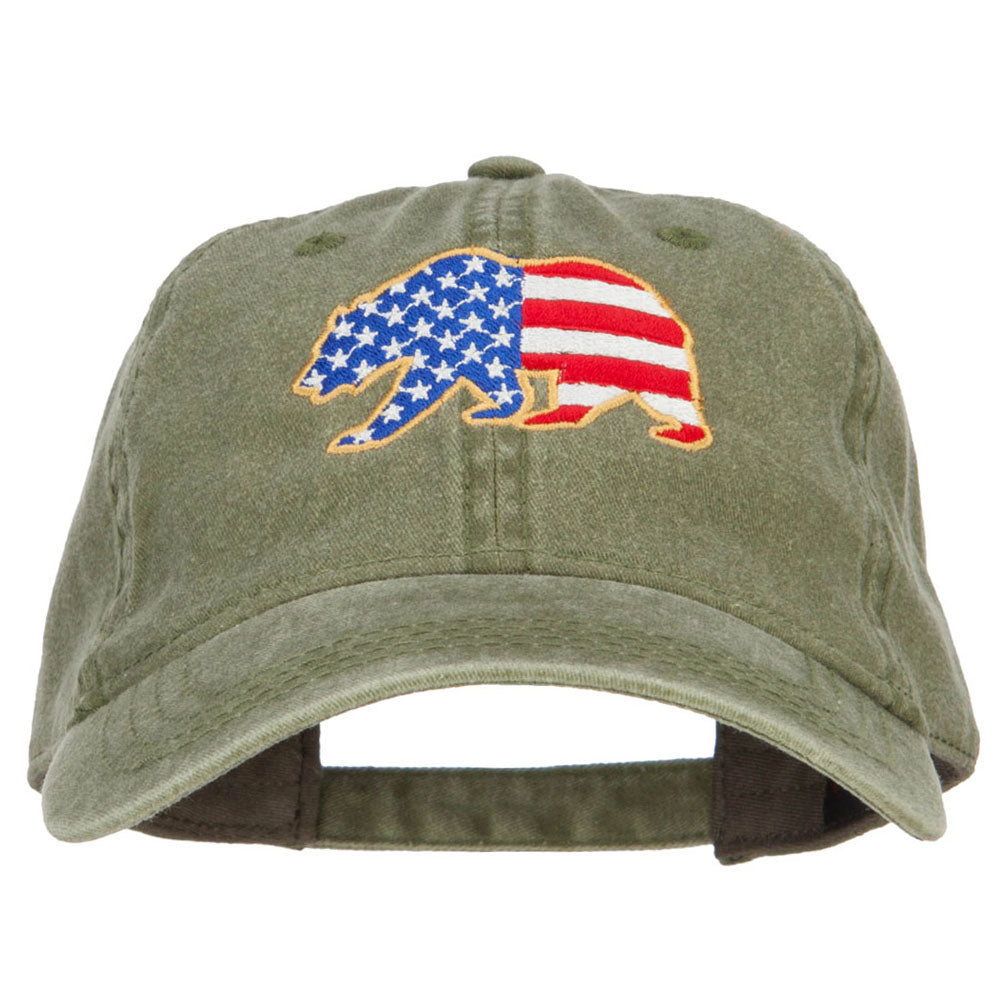 Bear USA Flag Embroidered Washed Buckle Cap - Olive OSFM - Walmart.com