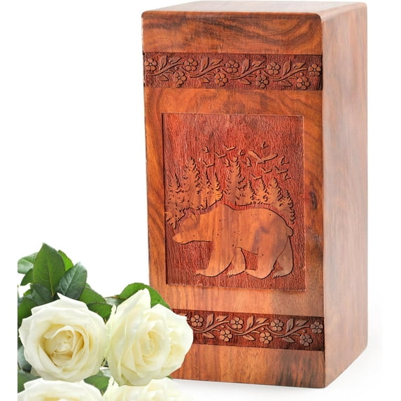 Bear Urn for Ashes - Urn for Ashes Adult Male - Crafted Wooden - Urn ...