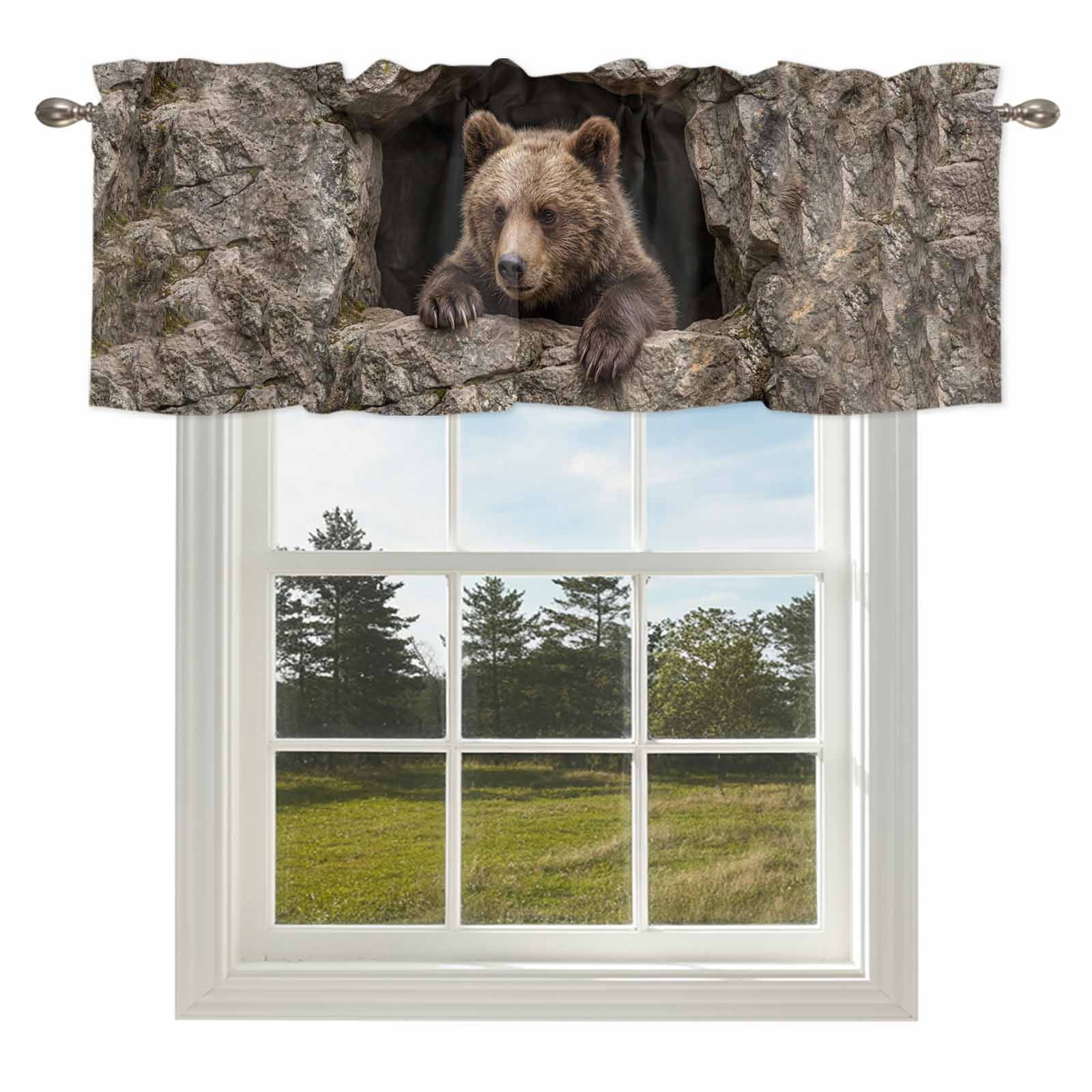 Bear Valances for Windows, 54x18in, Country Rustic Natural Forest Rock ...
