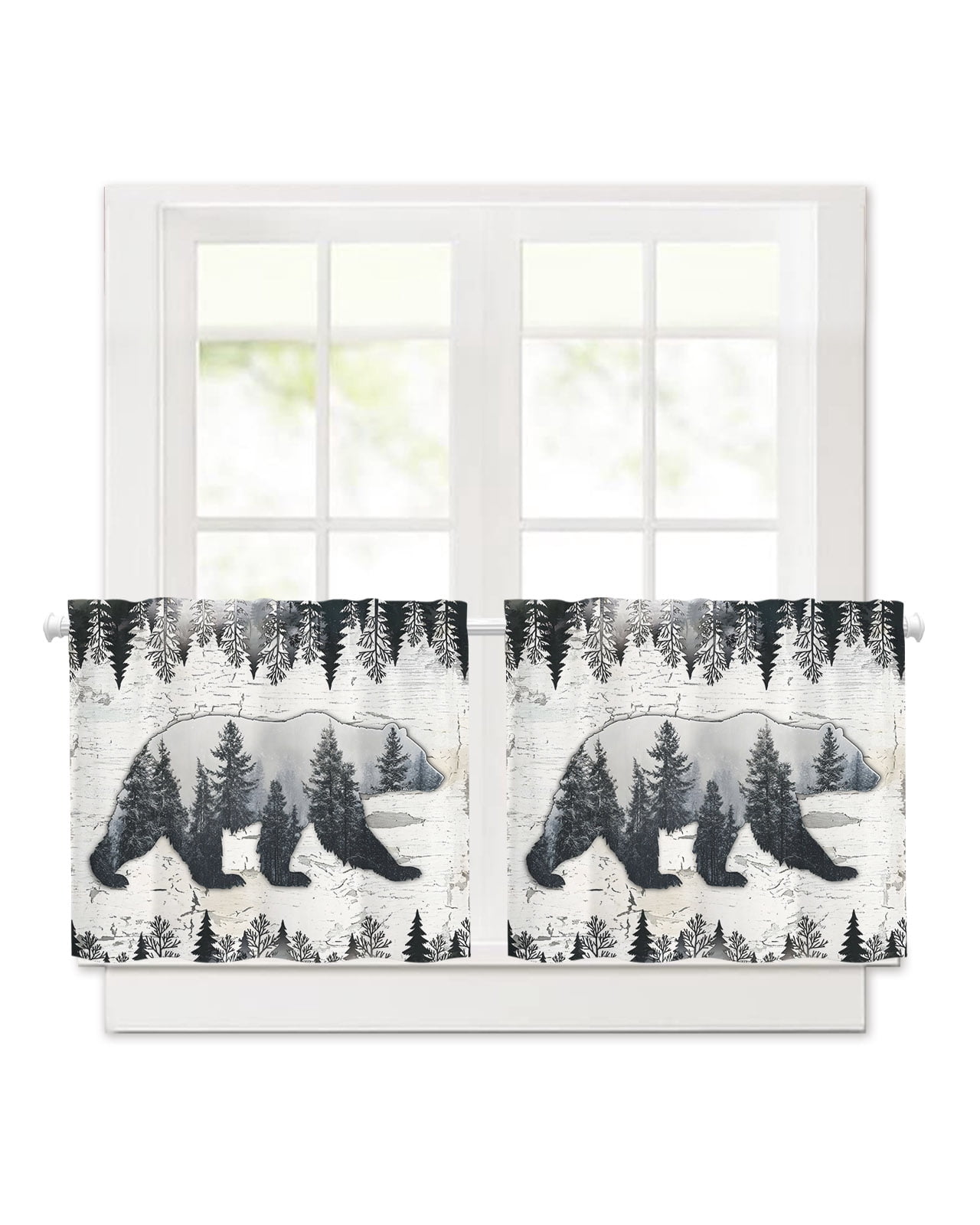 Bear Vintage Forest Pine Tree Short Blackout Curtains 30 Inch Long ...