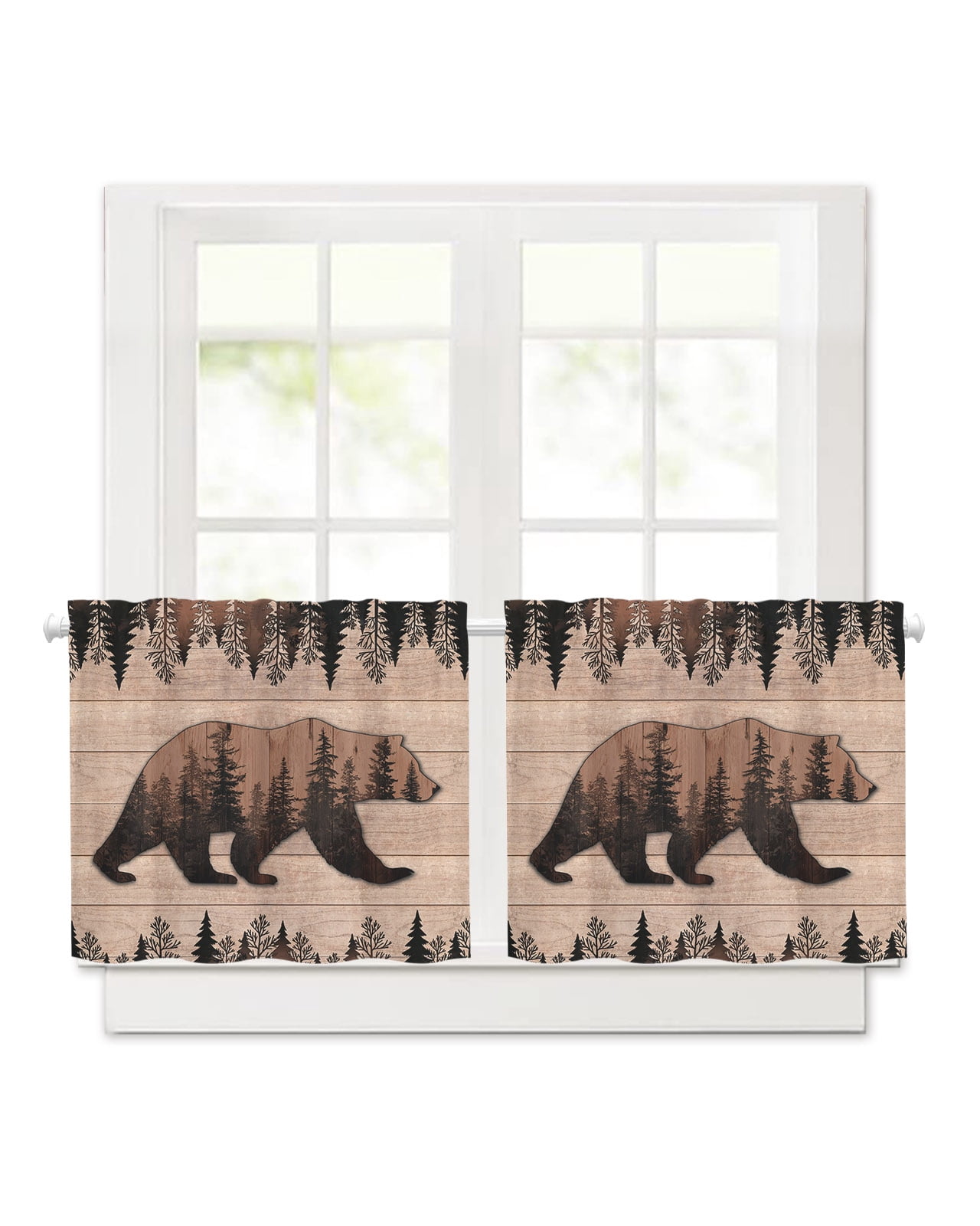 Bear Vintage Forest Pine Tree Short Blackout Curtains 30 Inch Long ...