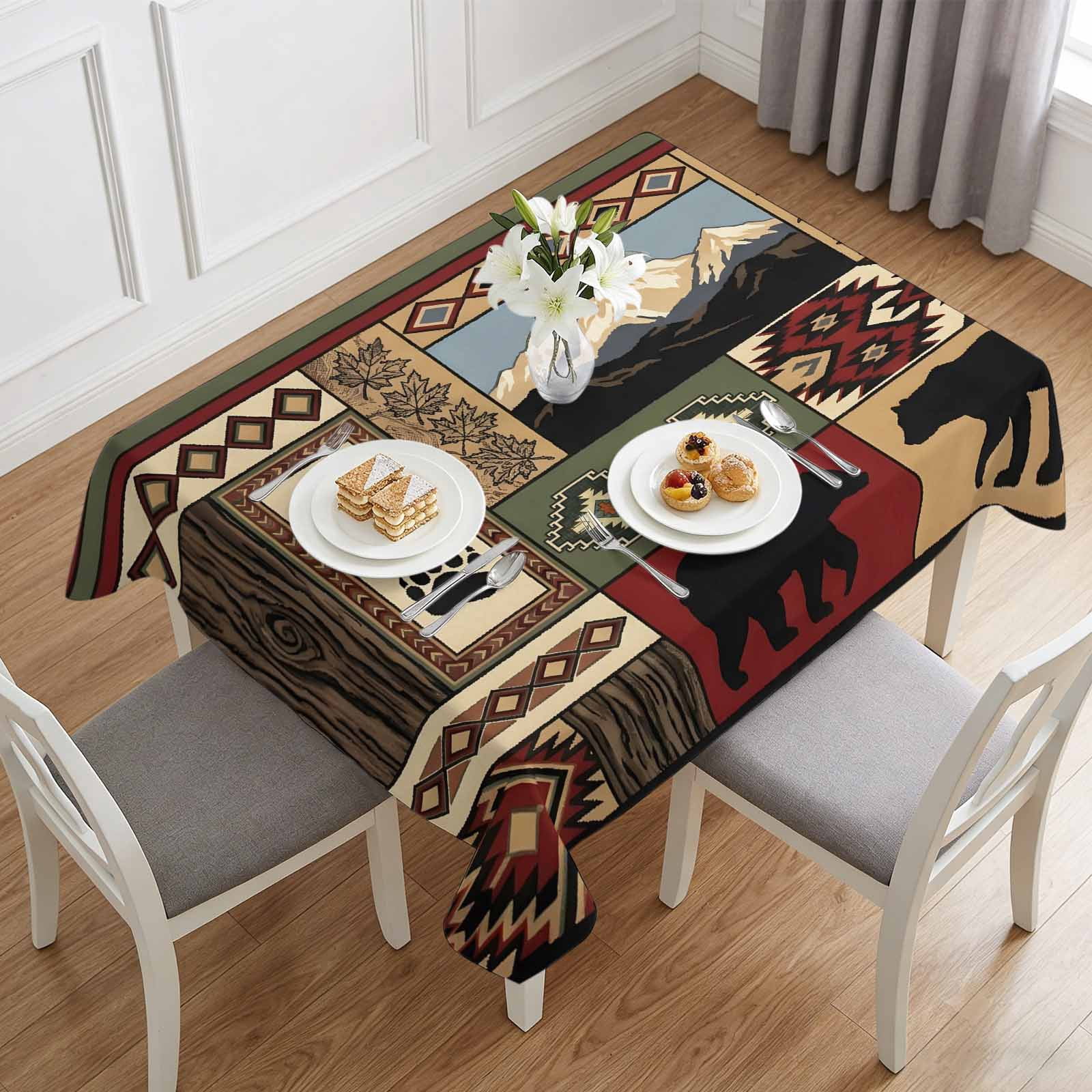 Bear Vintage Tribal Geometric Table Cloth 60x84in, Waterproof Rectangle ...
