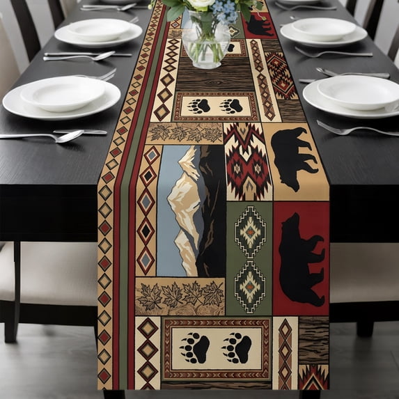 Bear Vintage Tribal Geometric Table Runner 70 Inches Long,Kitchen ...
