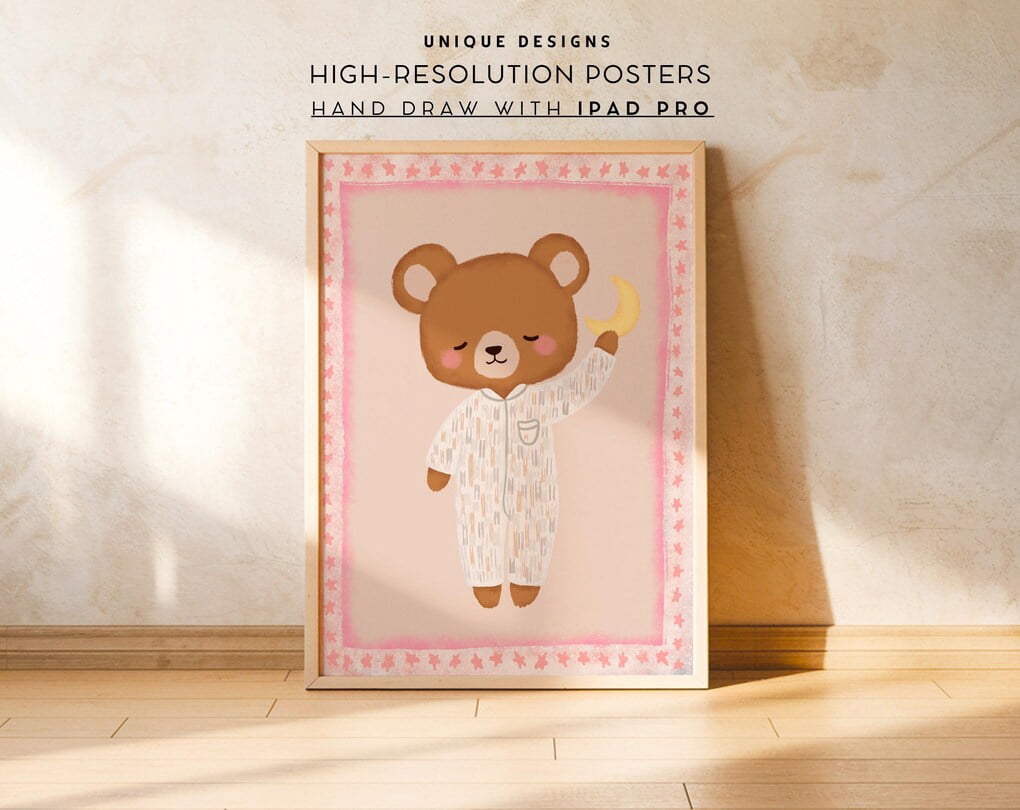 Bear Wall Art Nursery Decor Kids Room Printable Sleepy Bear Poster Baby ...