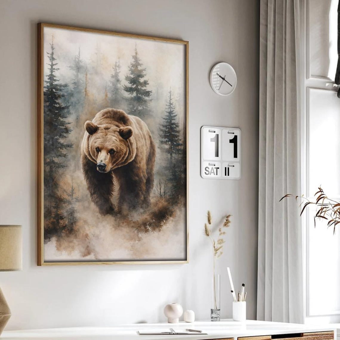 Bear Wall Art Woodland Bear Forest Animal Wall Decor Rustic Wildlife ...