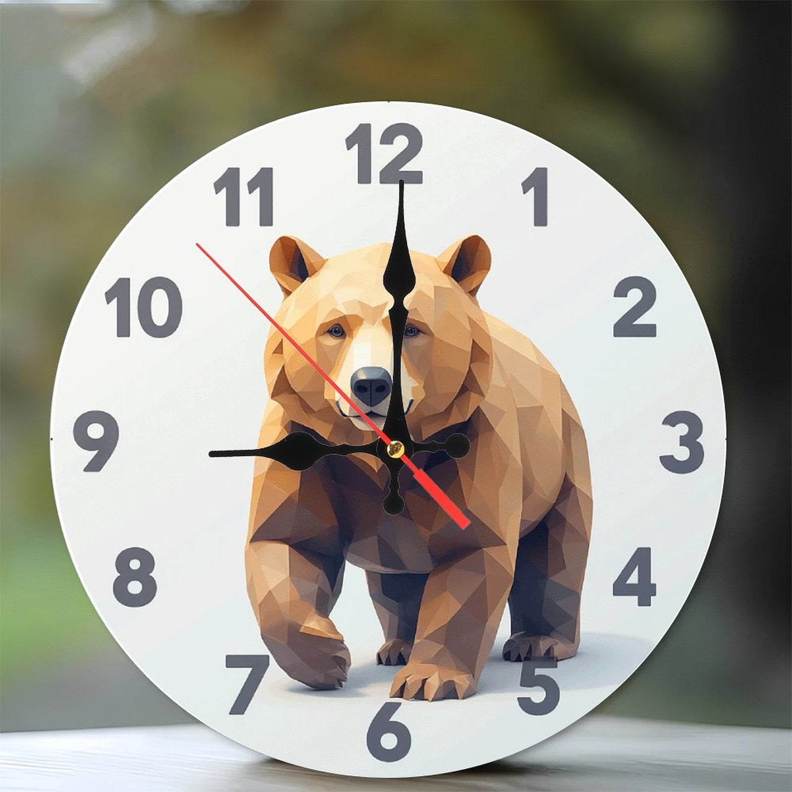 Bear Wall Clock 10-Inch Silent Wooden Wall Clock, Battery Operated (AA Batteries Not Included ...