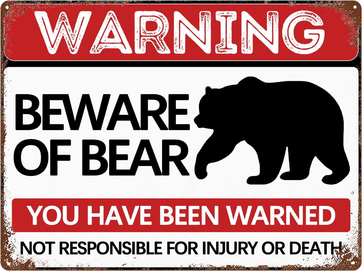 Bear Warning Sign - 8x12 Inch Vintage Rustic Metal Poster for Outdoor ...