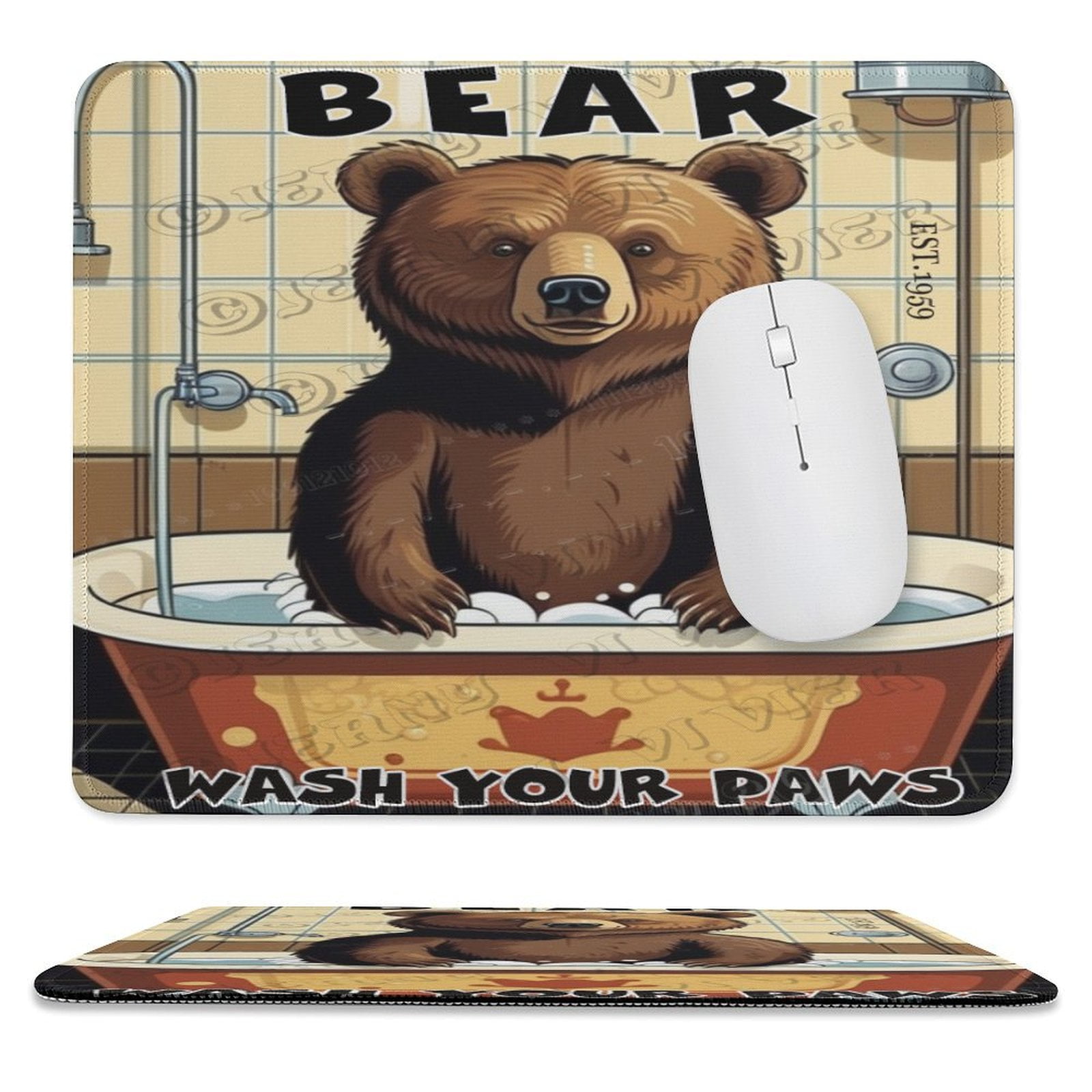 Bear Wash Your Paws Printed Mouse Pad, 10"x12", Non-Slip Rubber Base ...