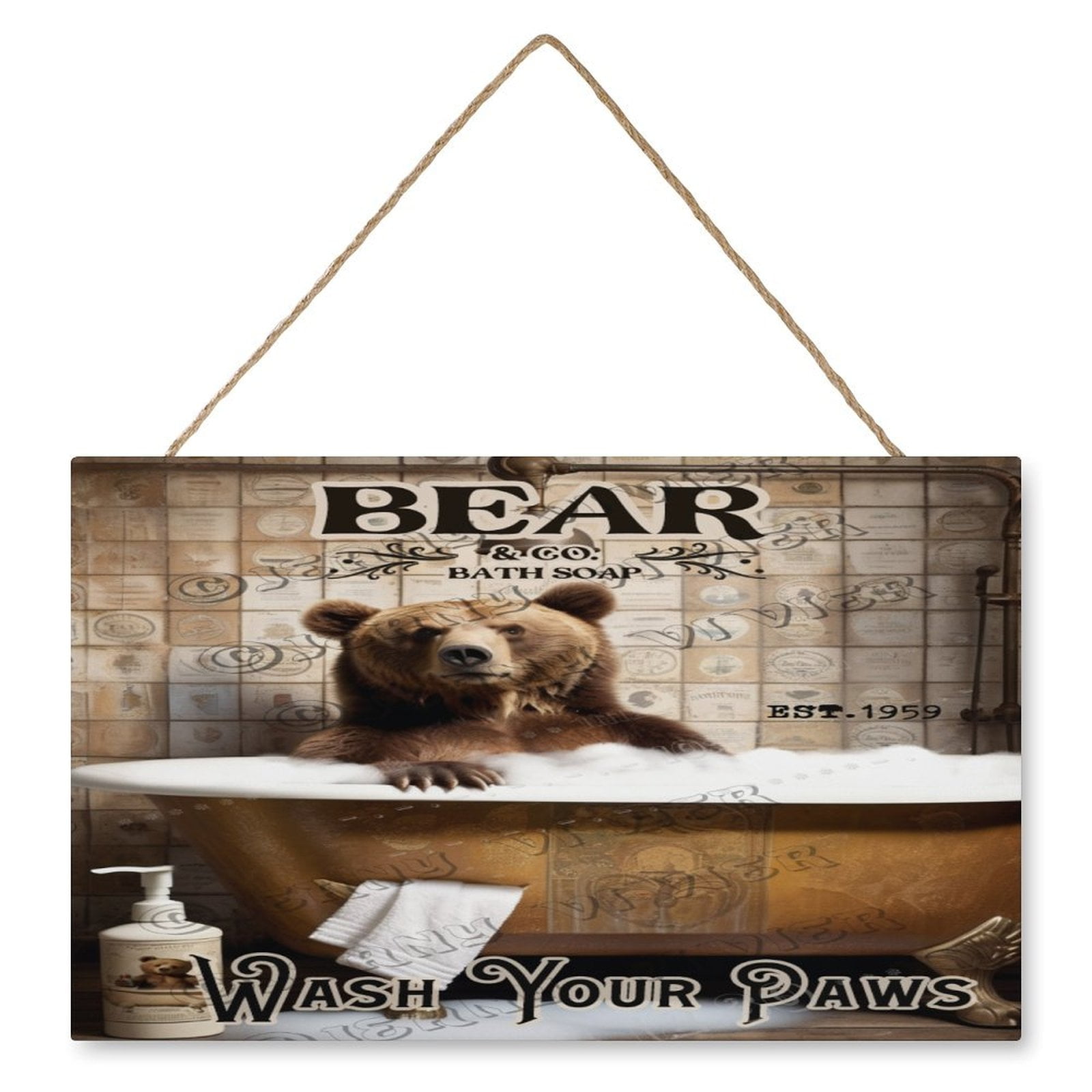 Bear Wash Your Paws Welcome Decor Sign, Hanging Wood Sign Home ...
