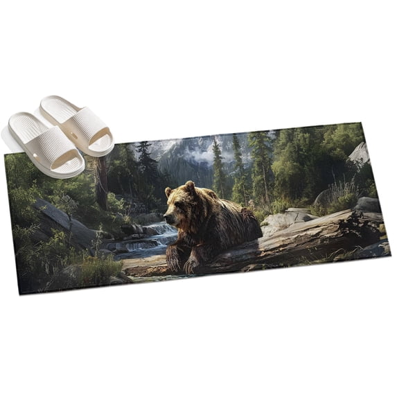 Bear Washable Area Rug 2 x 6 ft Animal Snow Mountain Nature Pine Forest ...