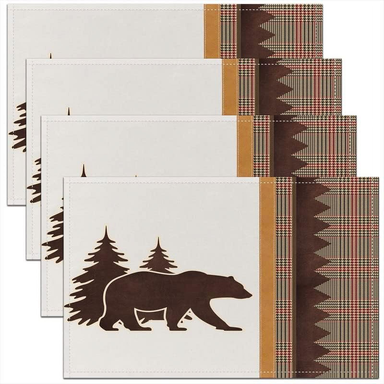 Bear Washable Fabric Table Mats Placemat Rustic Cabin Country Placemats ...