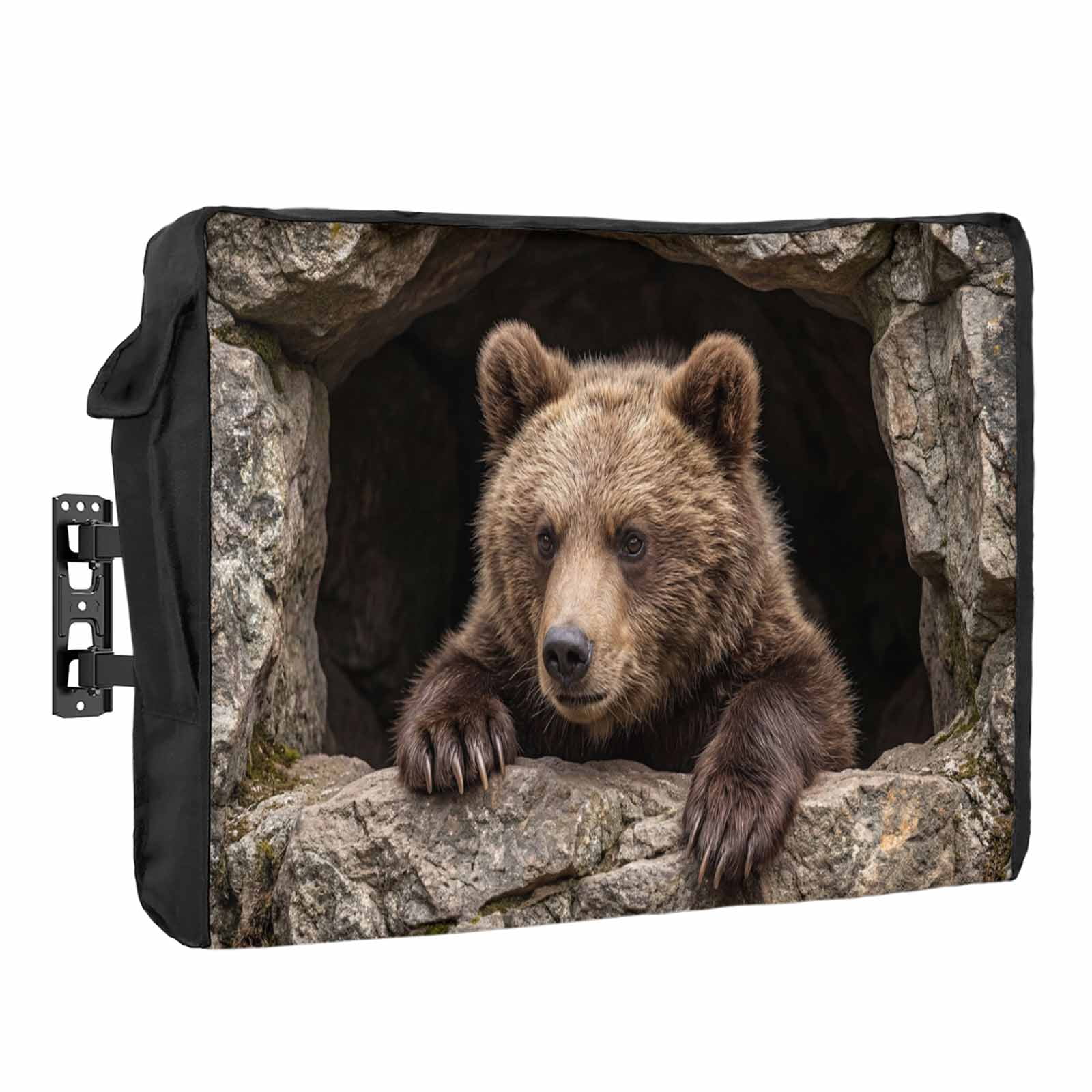 Bear Waterproof Outdoor TV Cover, Country Rustic Natural Forest Rock ...