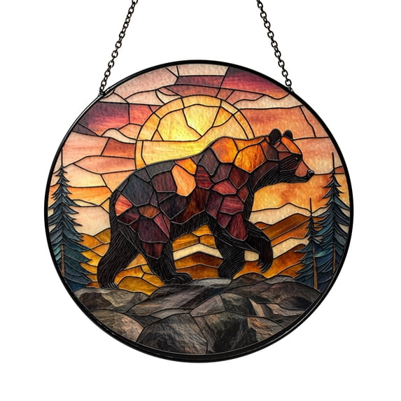 Bear Wildlife Forest Stained Glass Suncatcher Window Decor Hanging ...