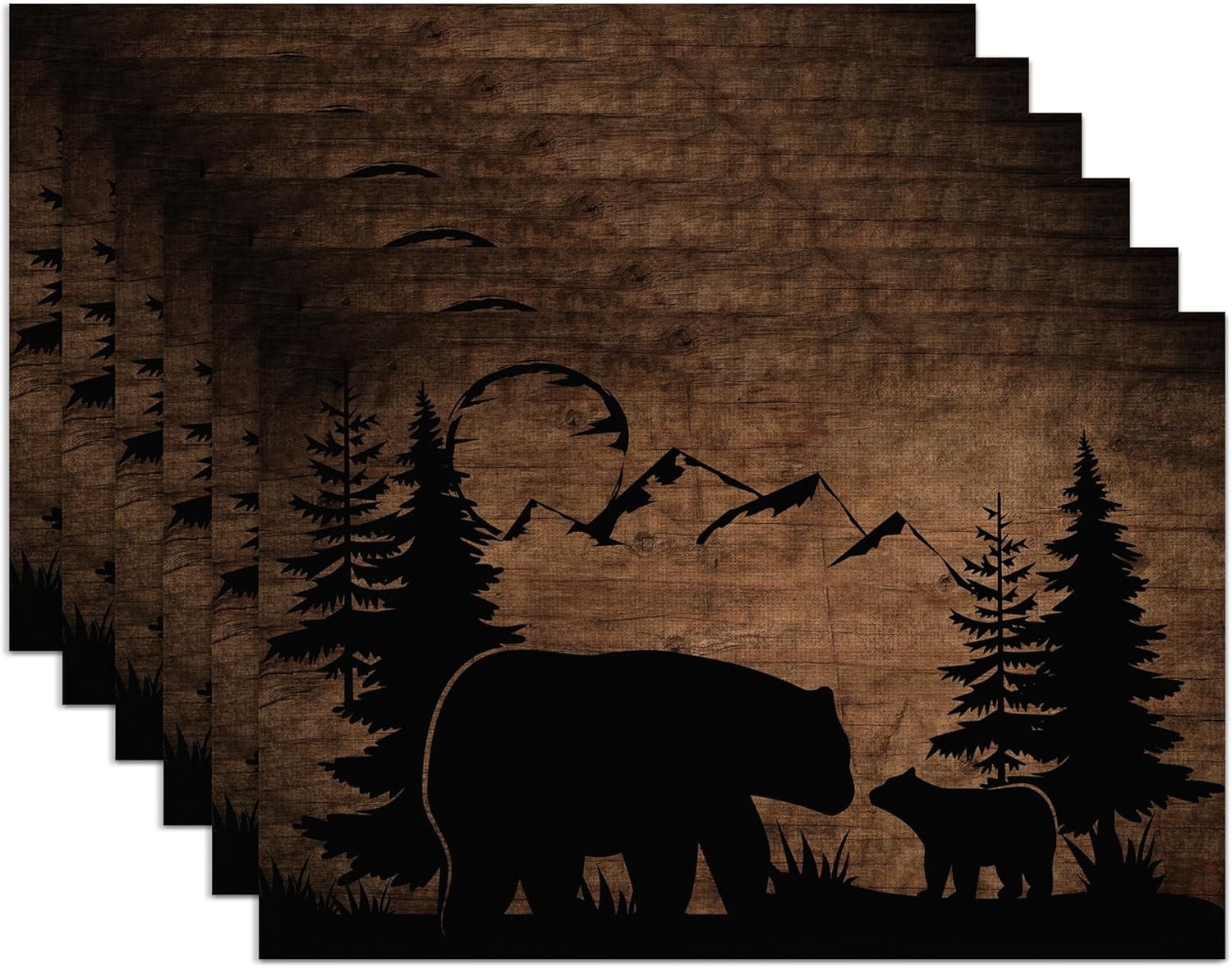 Bear Wildlife Placemats Set of 6,Washable Heat Resistant 12×18 Inch ...