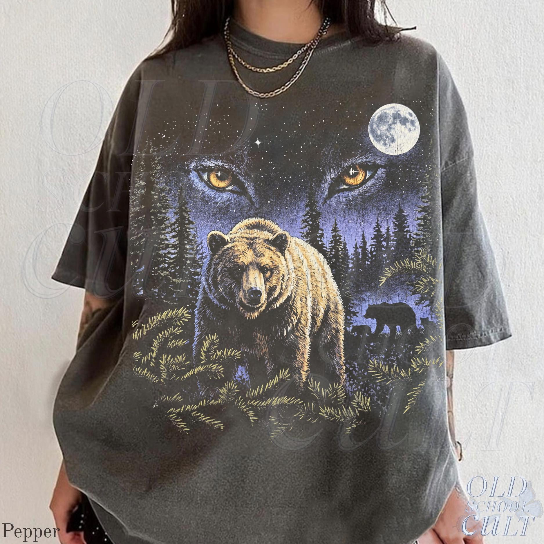 Bear Wildlife Vintage 90s Graphic T Shirt, Retro Forest Moon Animal ...