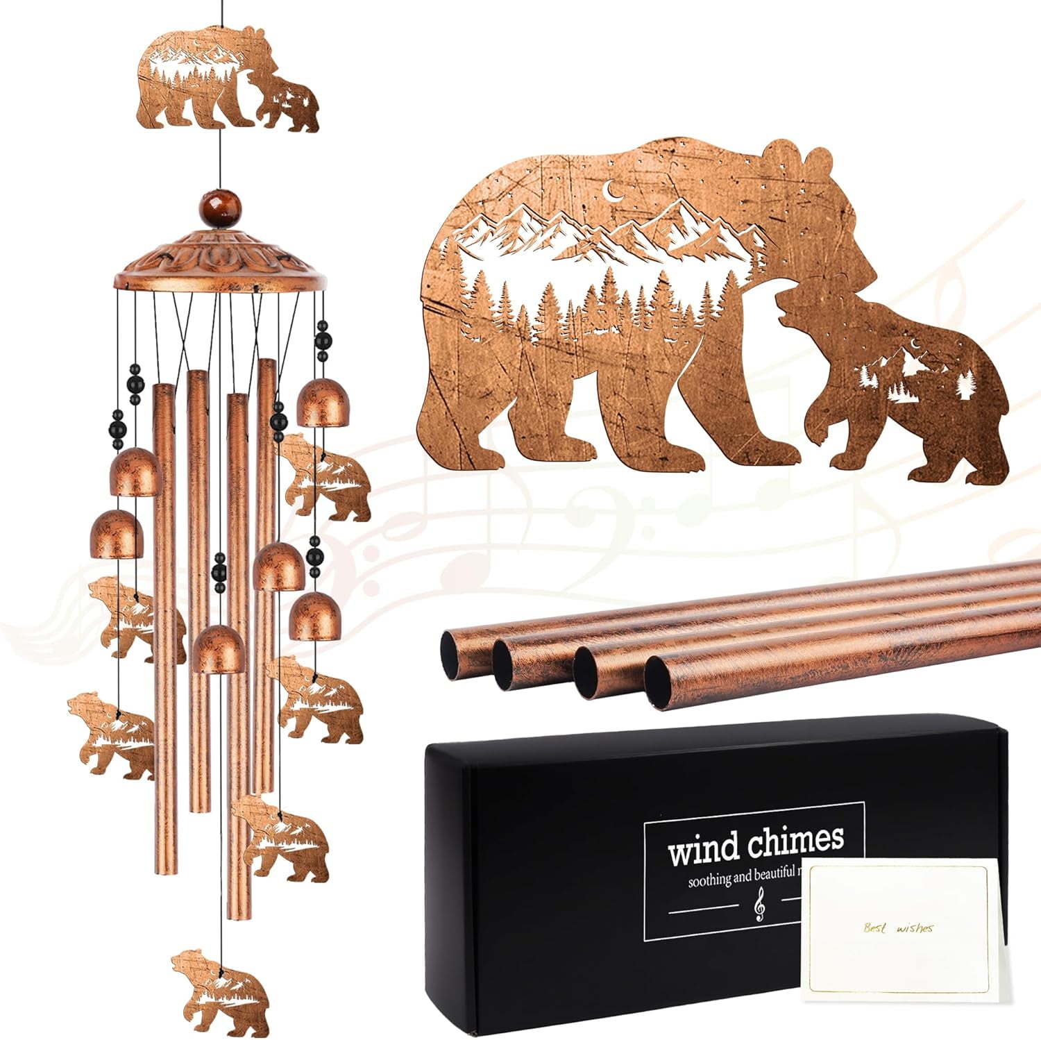 Bear Wind Chimes for Outside, Bear Gifts for Men Women Nature Lovers ...