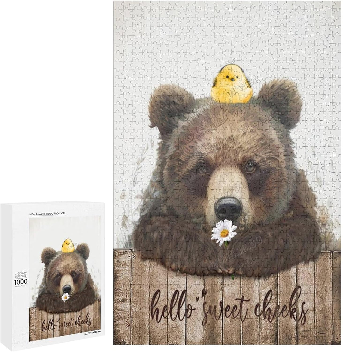 Bear With Daisy Hello Decor 500 Piece Wood Jigsaw Puzzle 15"x20.5 ...