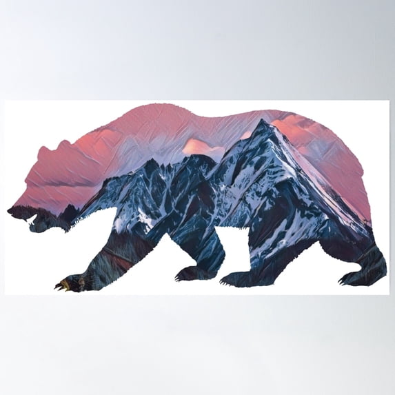 Bear With Mountains In The Dusk Poster Wall Art, Modern Wall Decor ...