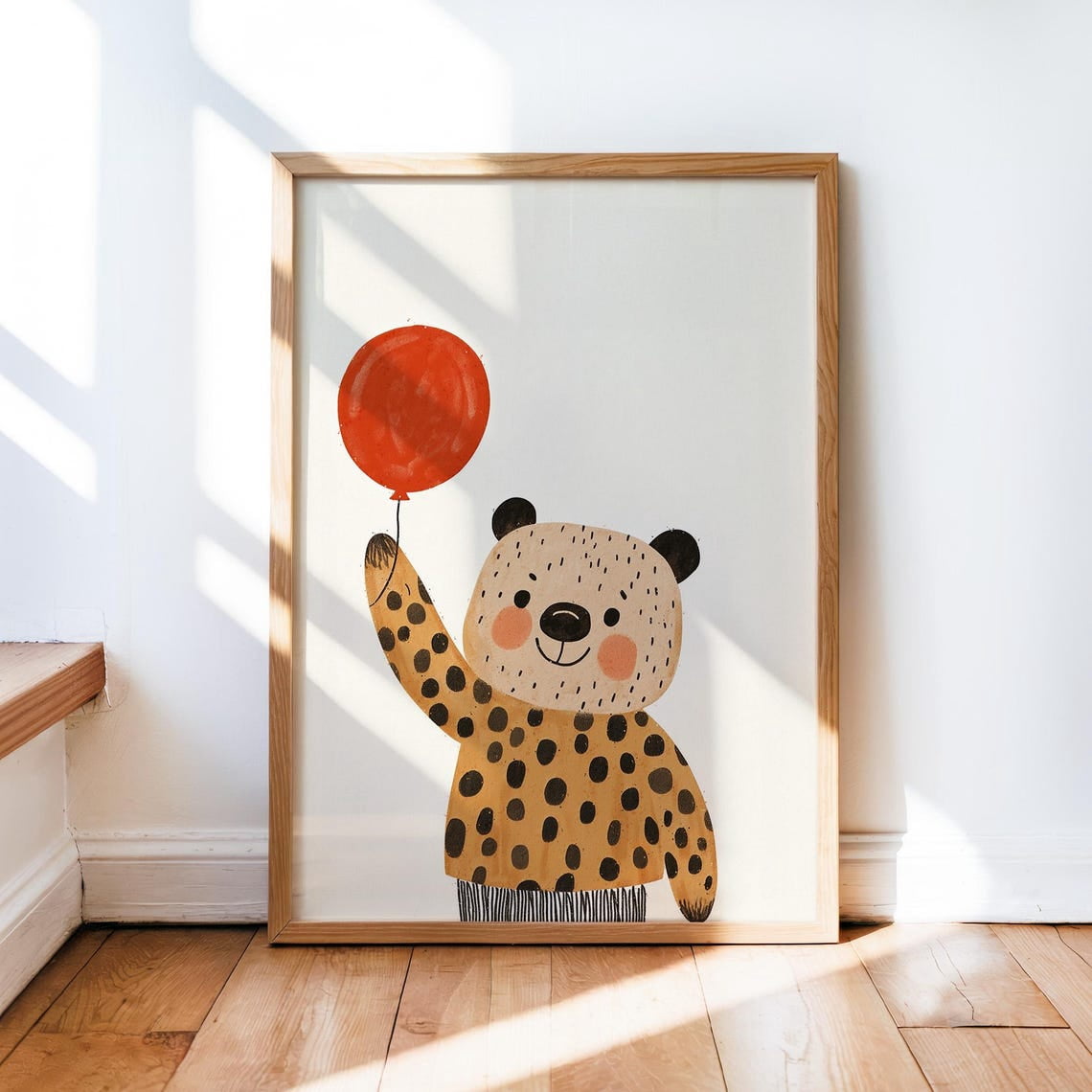 Bear With Red Balloon Retro Nursery Playful Child Room Decor Whimsical ...