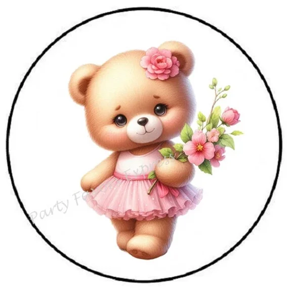 Bear With Spring Flowers Stickers Party Favors Phone Decal Water Bottle ...