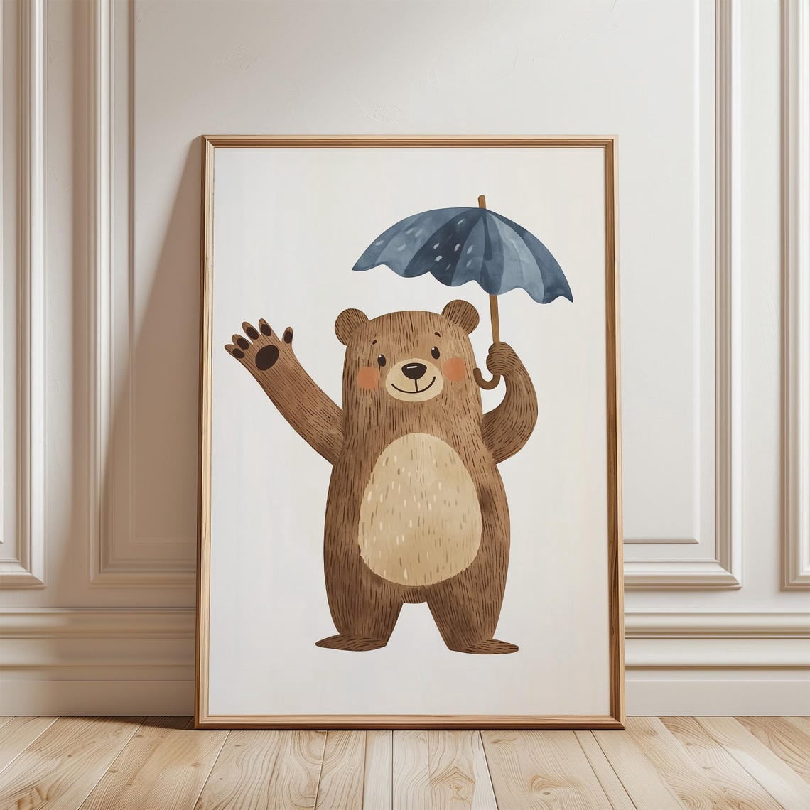 Bear With Umbrella Whimsical Nursery Wall Art Cute Animal Decor ...