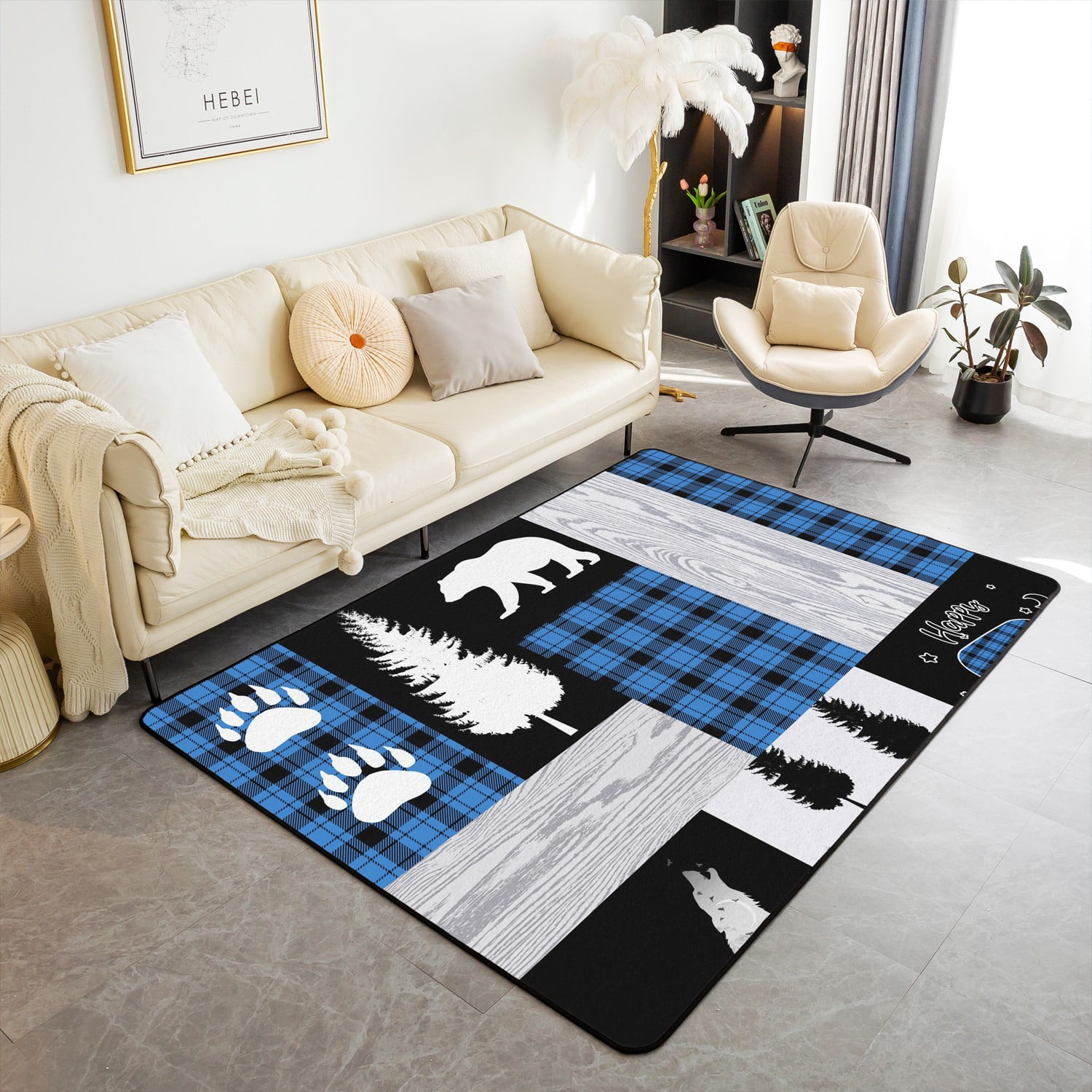 Bear Wolf Area Rug 5x7 for Bedroom Living Room,Woodland Wildlife Rug ...